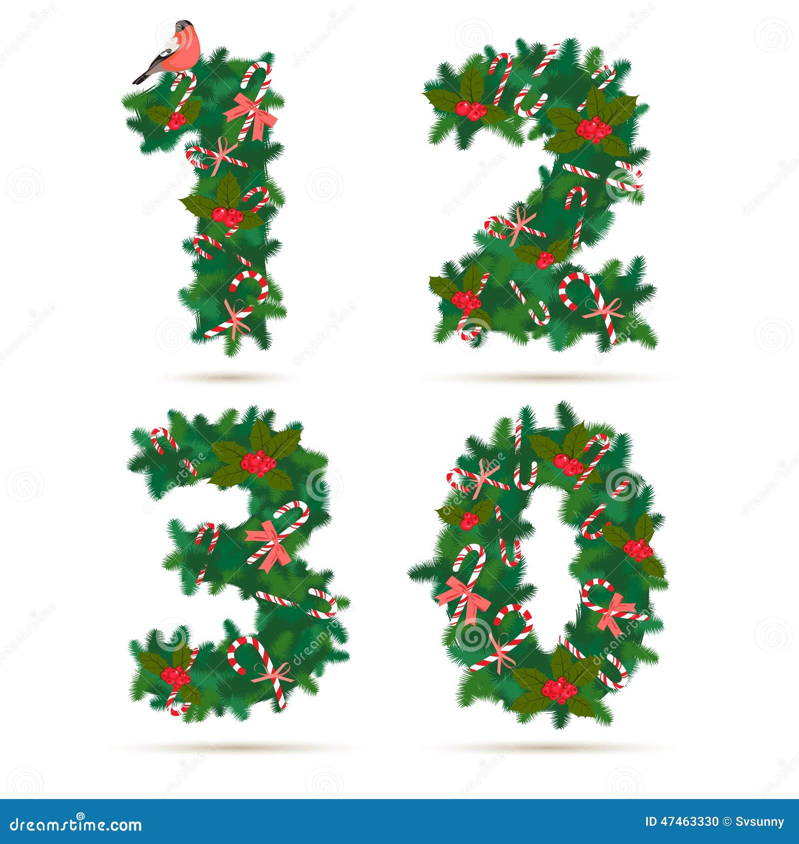 Christmas Festive Wreath Numbers: 1, 2, 3, 0 Stock Illustration ...