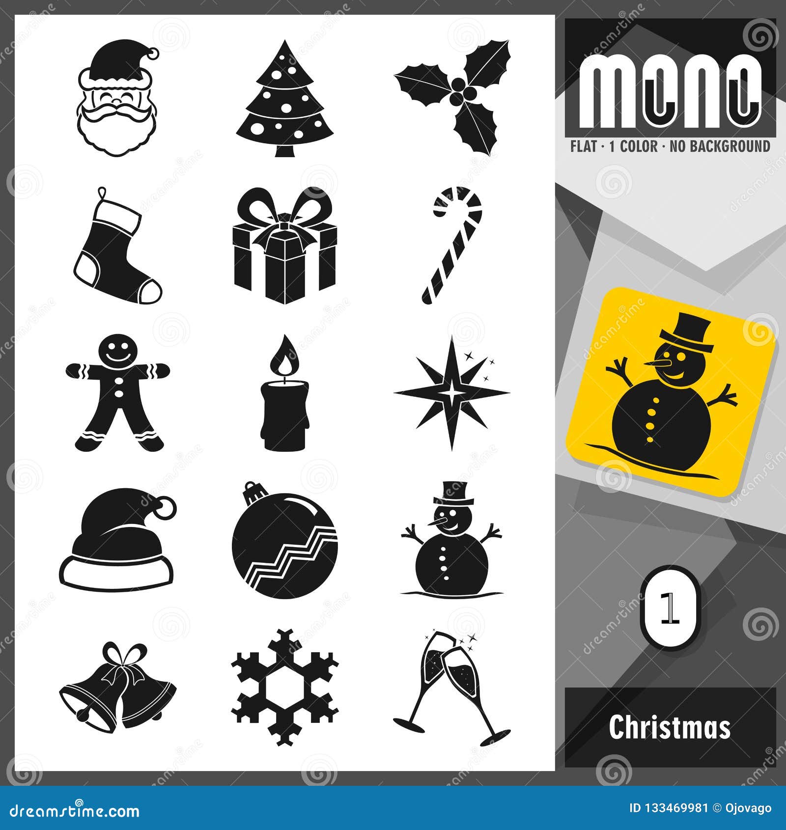 Christmas Flat Icon Set. Mono Collection Stock Vector - Illustration of ...