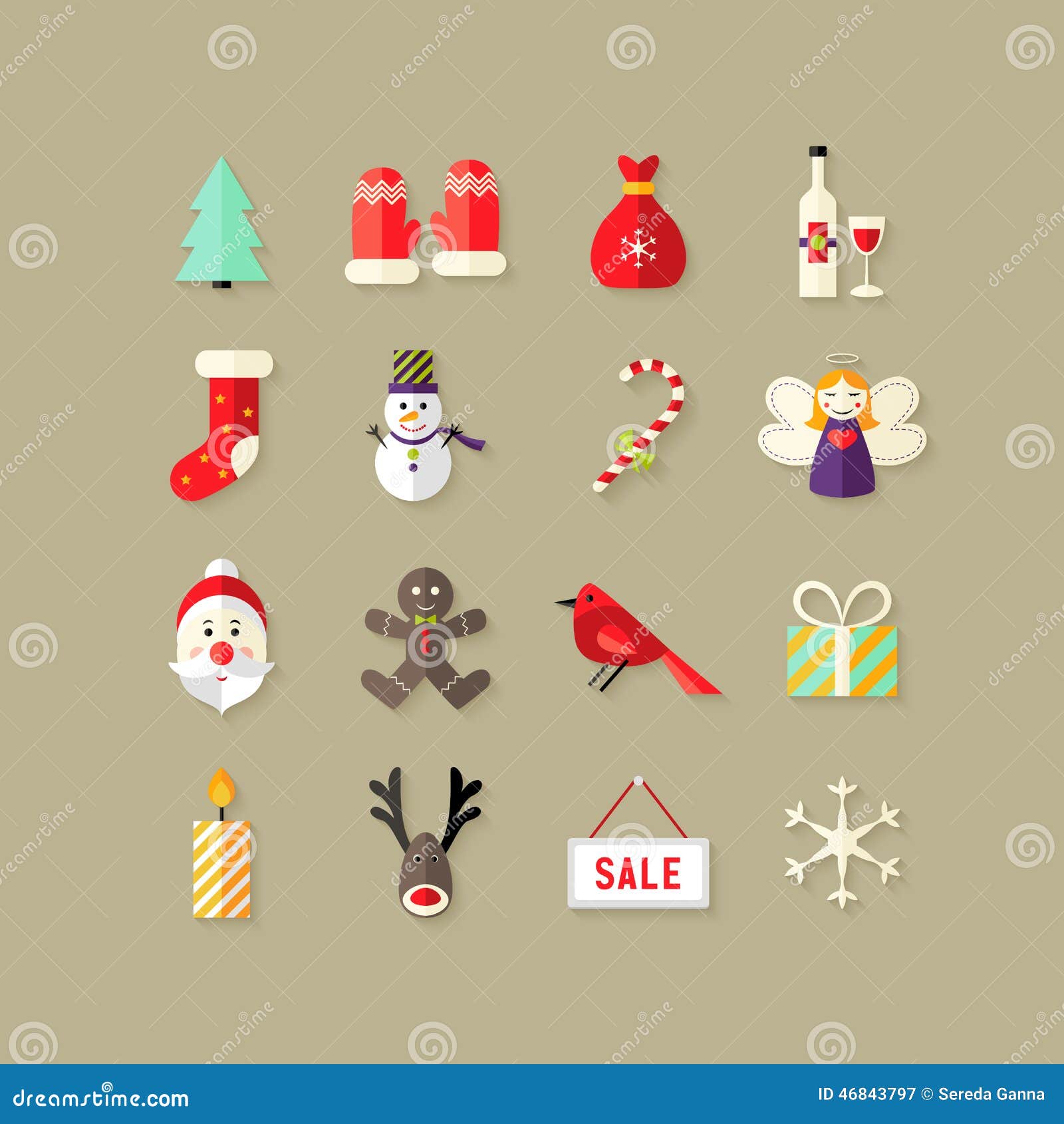 Christmas Flat Icons Set 4 stock illustration. Illustration of snowman ...