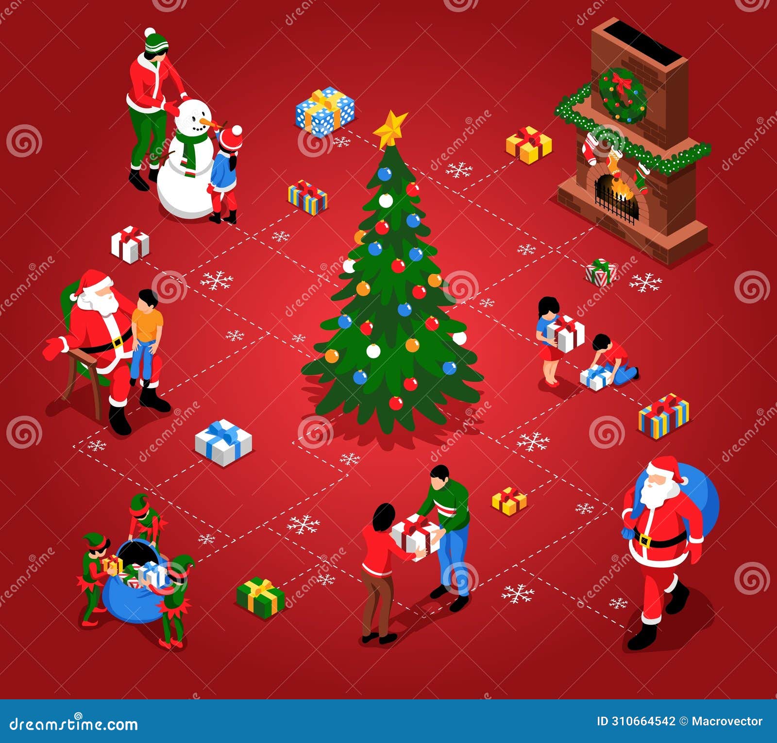 Christmas Flowchart in Isometric View Stock Illustration - Illustration ...