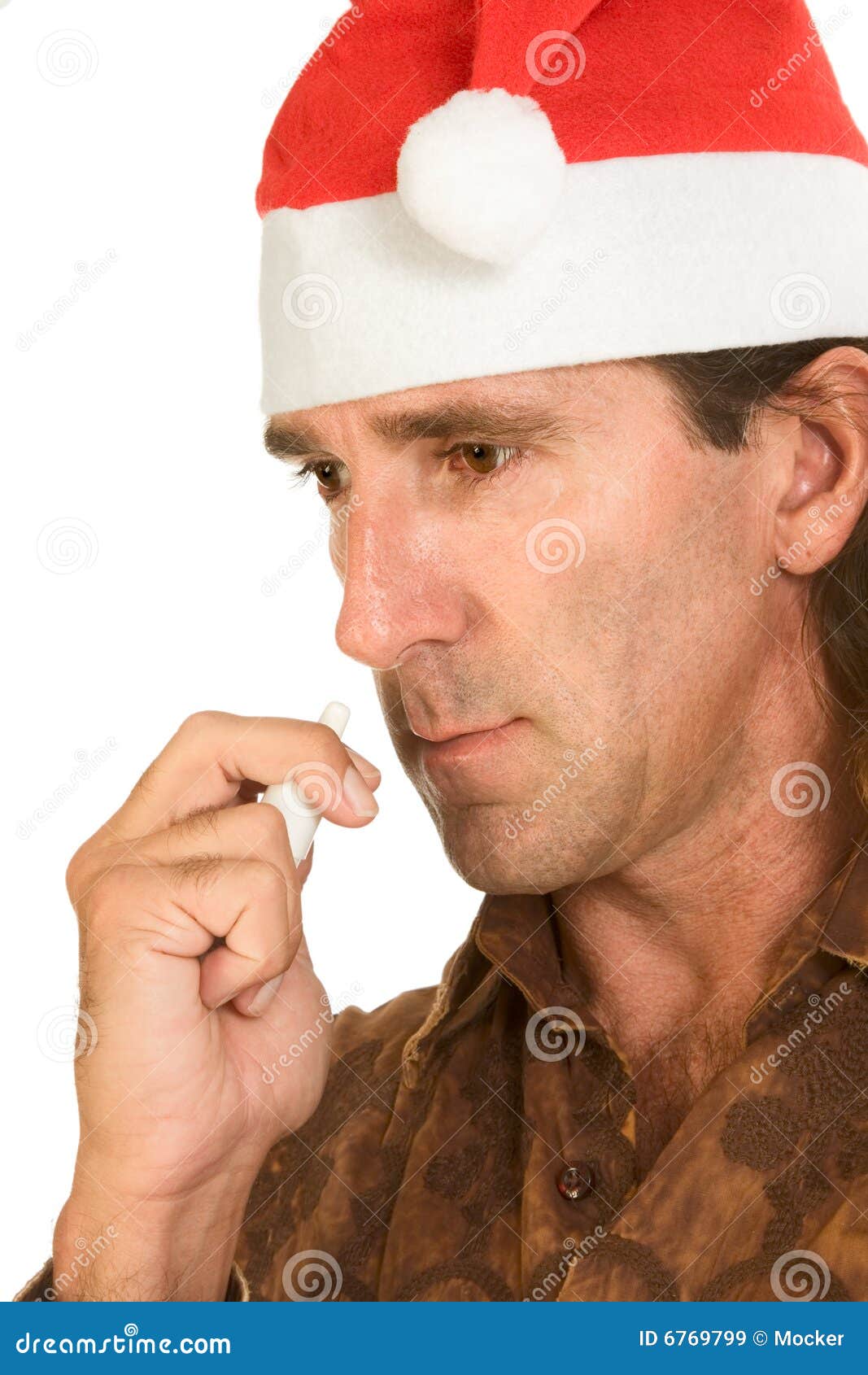 Christmas Flu - Middle Aged Man Using Nasal Spray Stock Image - Image ...