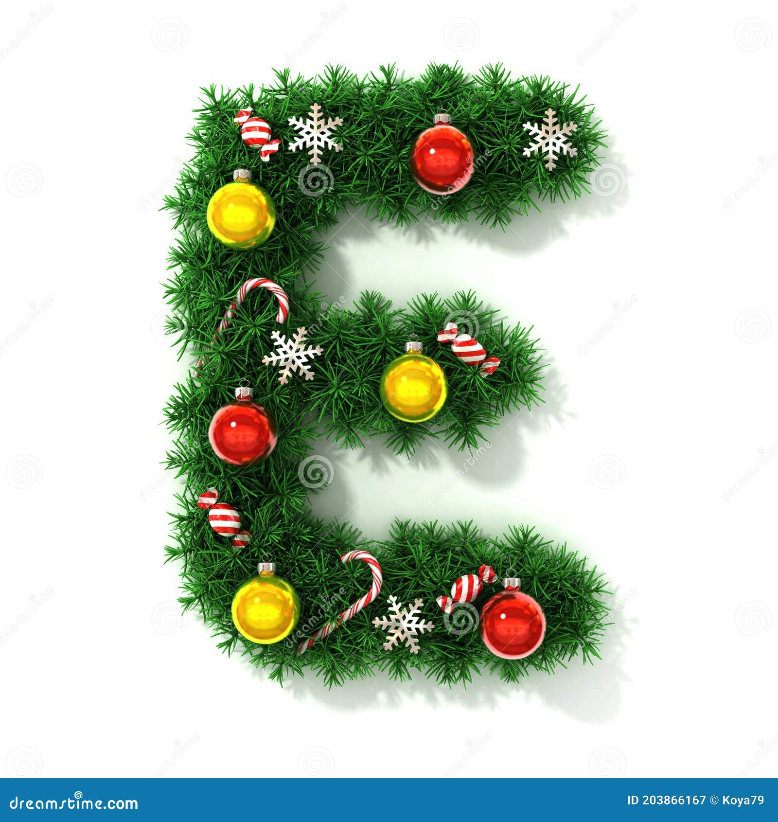 Christmas Font Isolated on White 3d Rendering, Letter E Stock ...