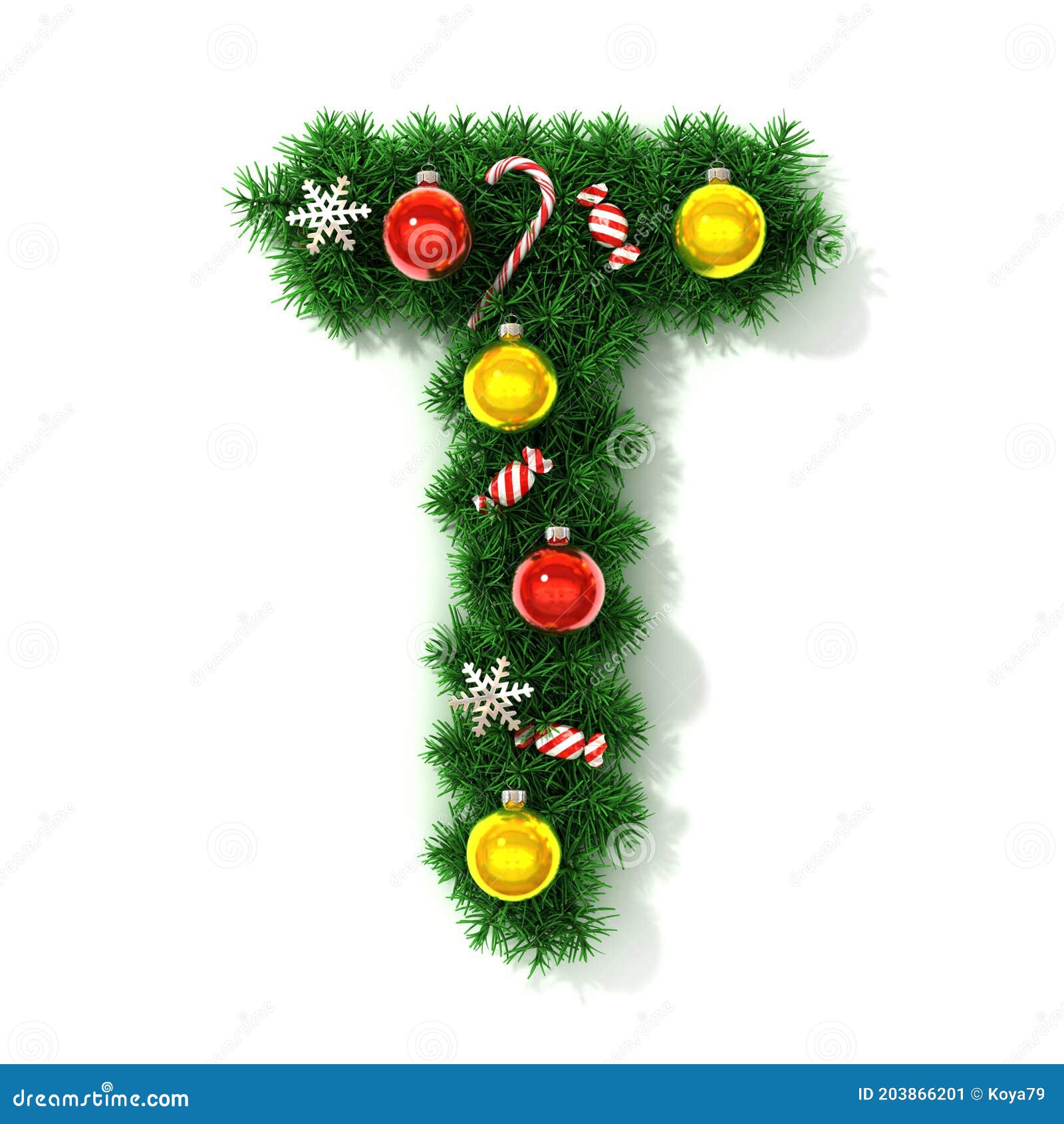 Christmas Font Isolated on White 3d Rendering, Letter T Stock ...