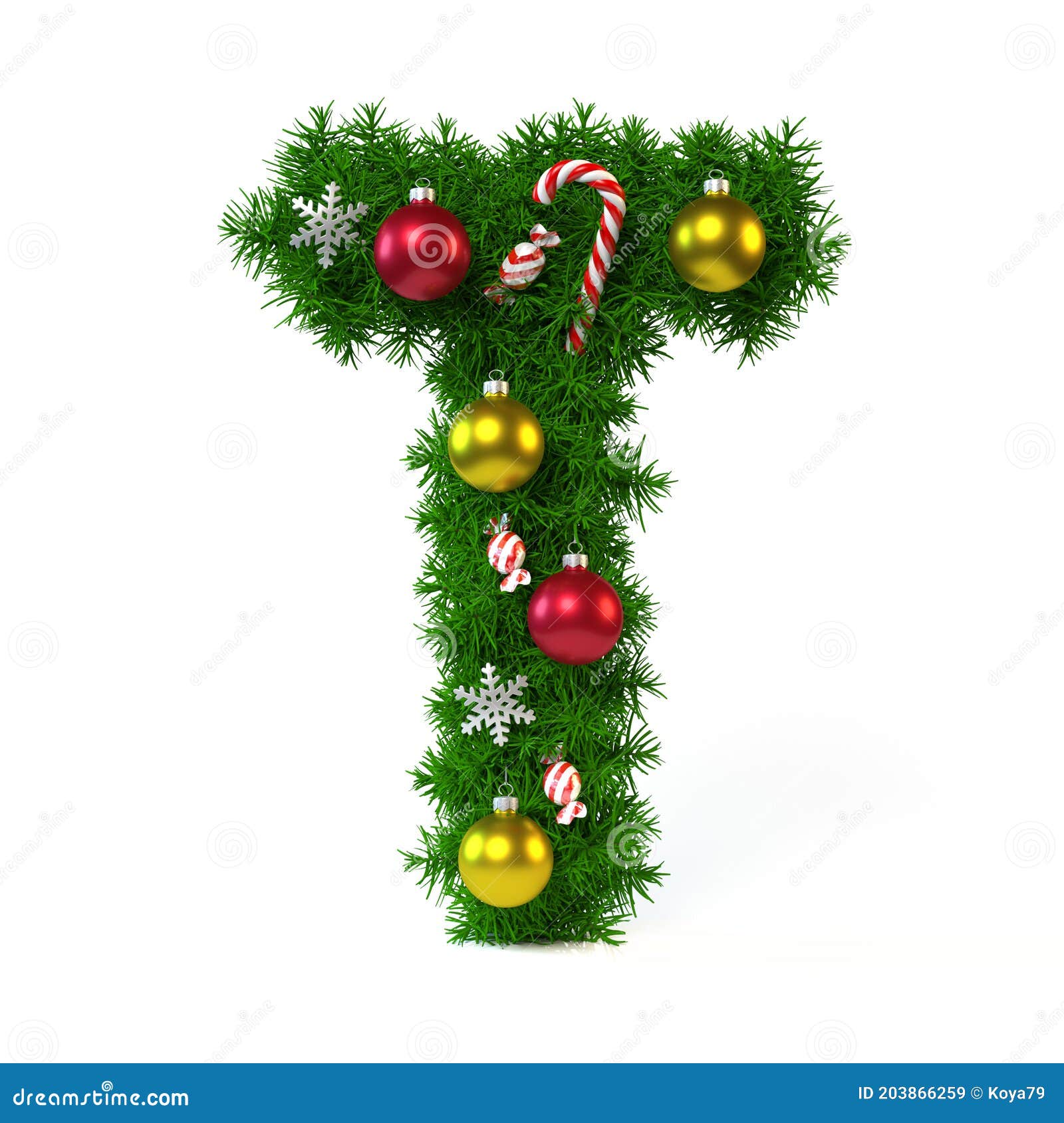 Christmas Font Isolated on White 3d Rendering, Letter T Stock ...