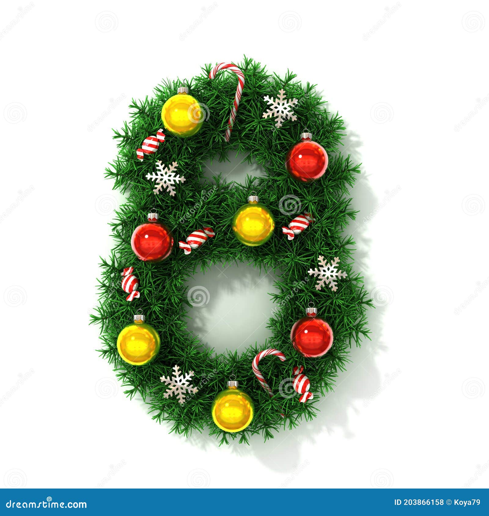 Christmas Font Isolated on White 3d Rendering, Number 8 Stock ...