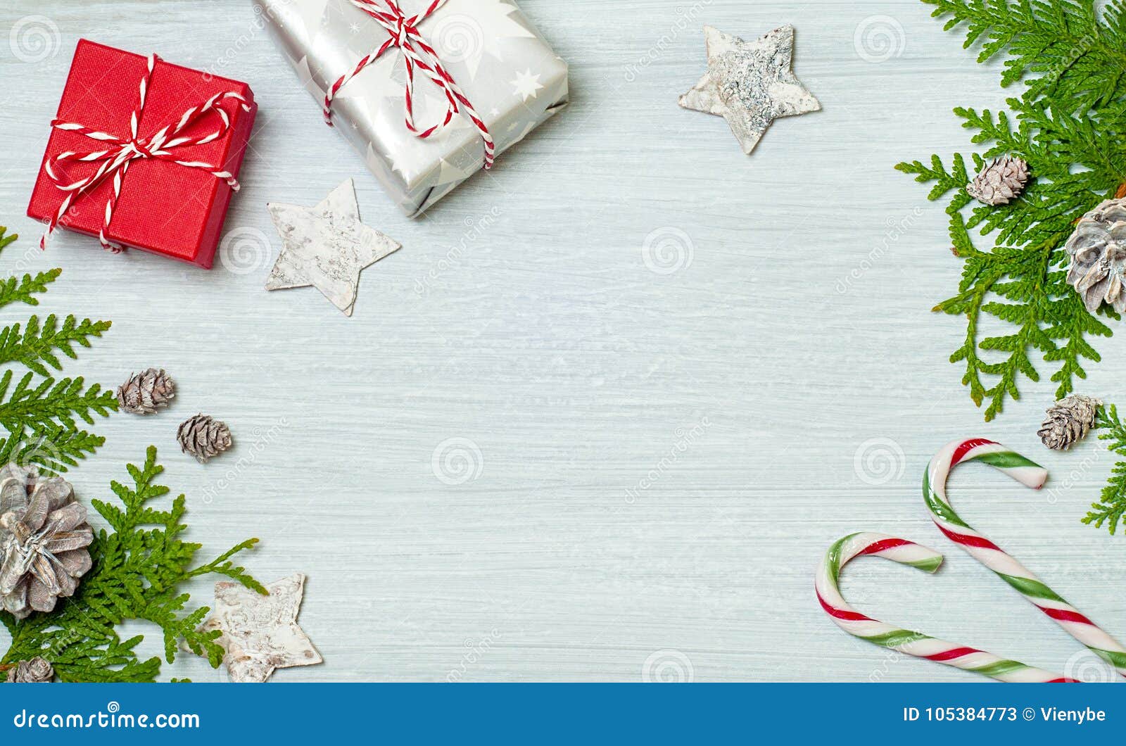 Christmas Frame with Decorations. Flat Lay, Top View Stock Image ...