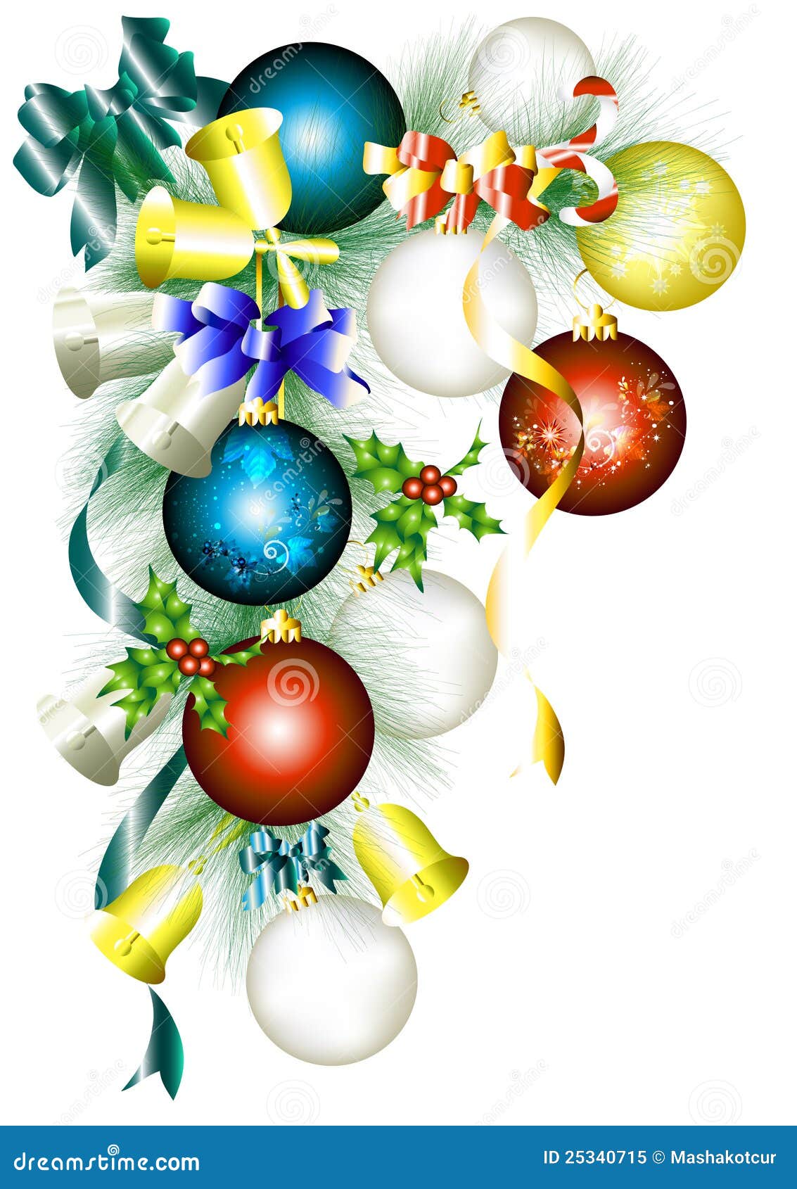 Christmas Frame with Fir Branch, Baubles and Bells Stock Vector ...
