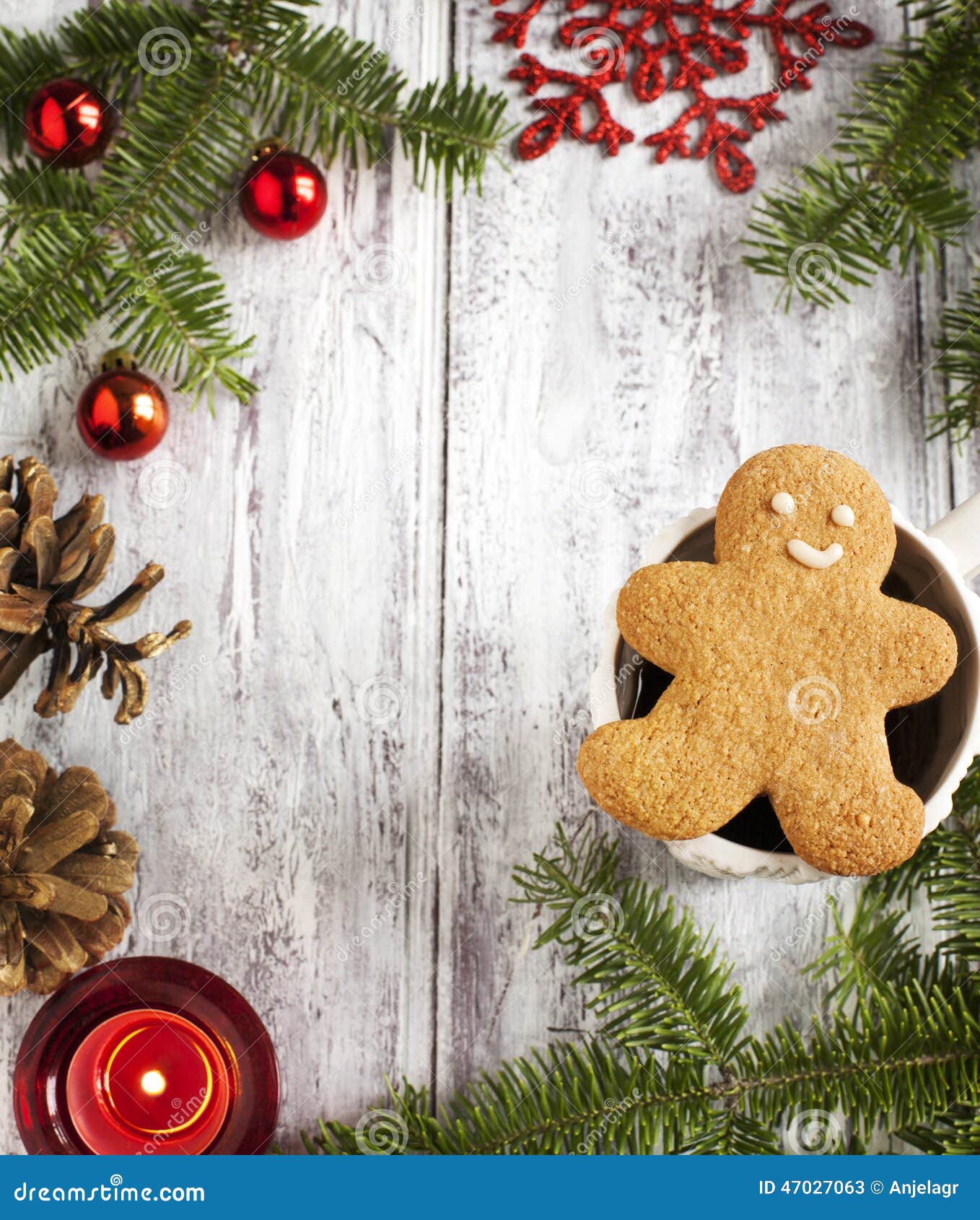 Christmas Frame with Gingerbread Cookie Man and Cup of Tea Stock Image ...