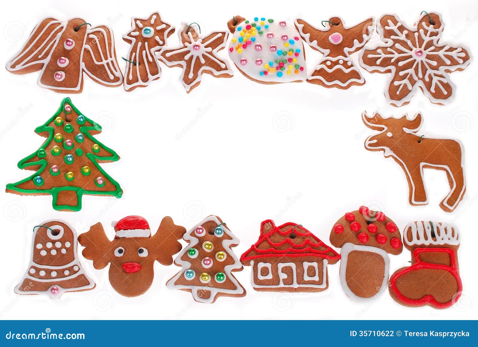 Christmas Frame with Gingerbread Cookies Isolated on White Stock Photo ...
