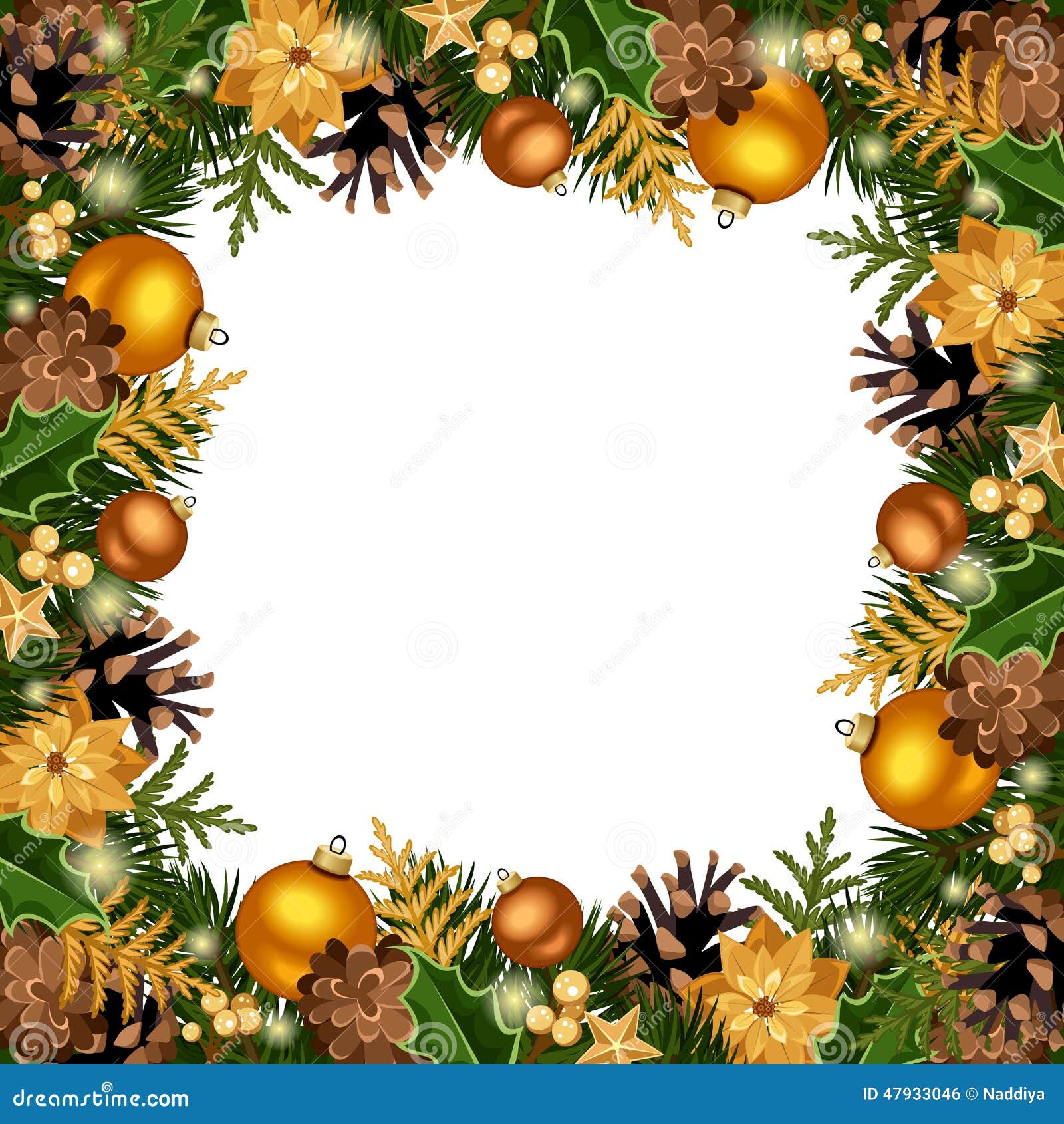 Christmas Frame with Gold Decorations. Vector Illustration. Stock ...