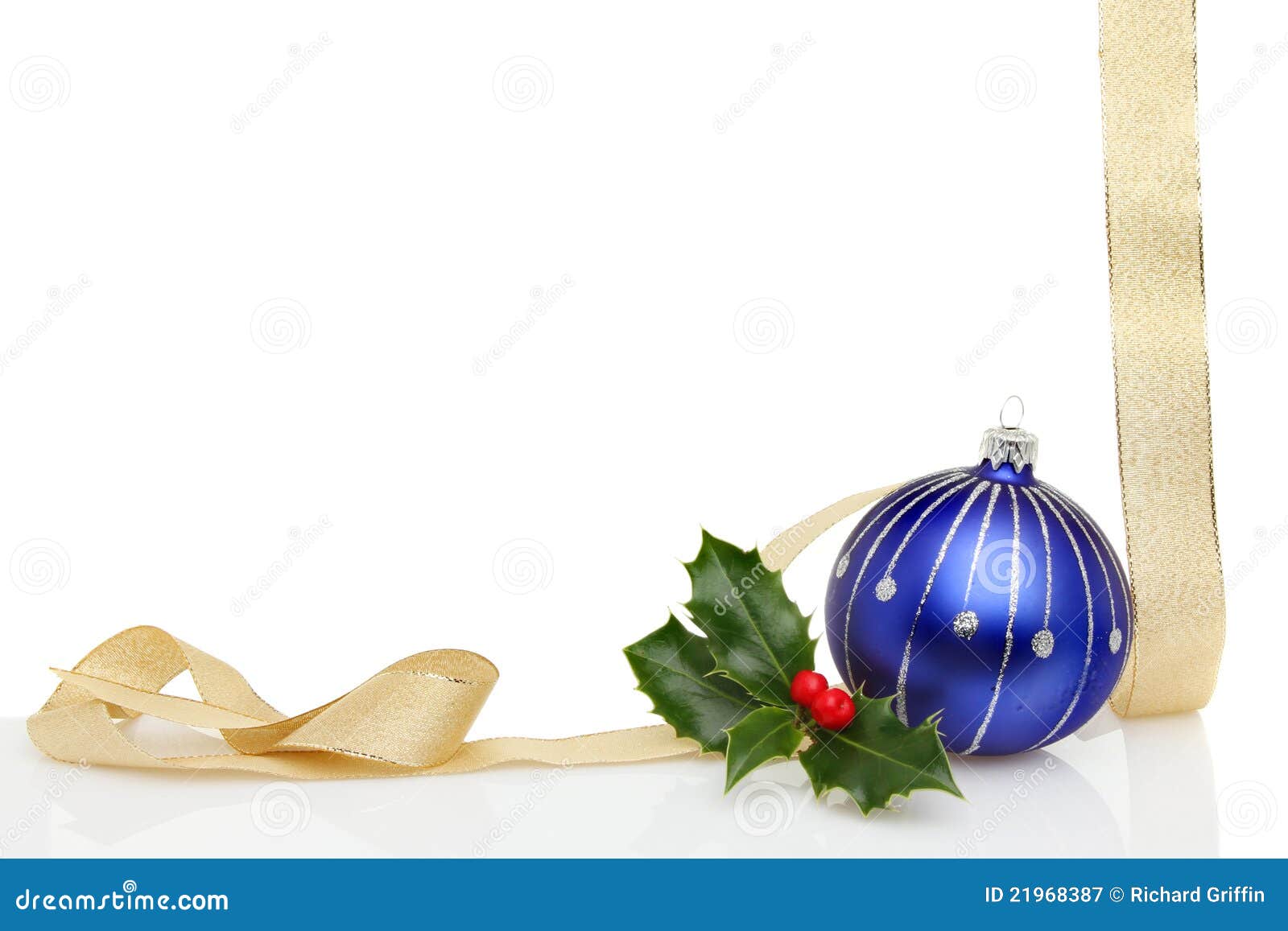 Christmas Frame Gold Ribbon Blue Bauble Stock Image - Image of fresh ...