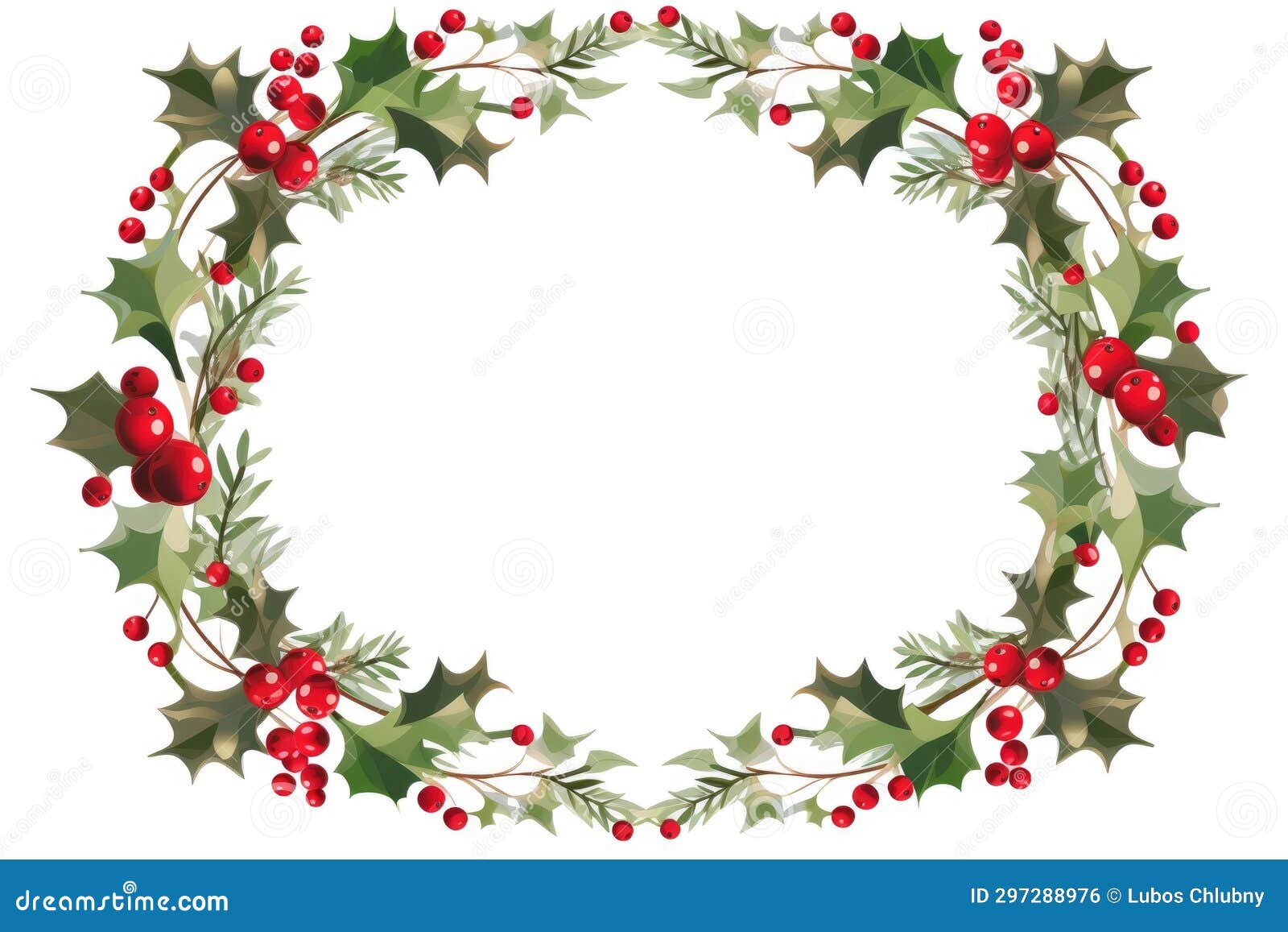 Christmas Frame with Holly Berries Oval Frame Stock Illustration ...