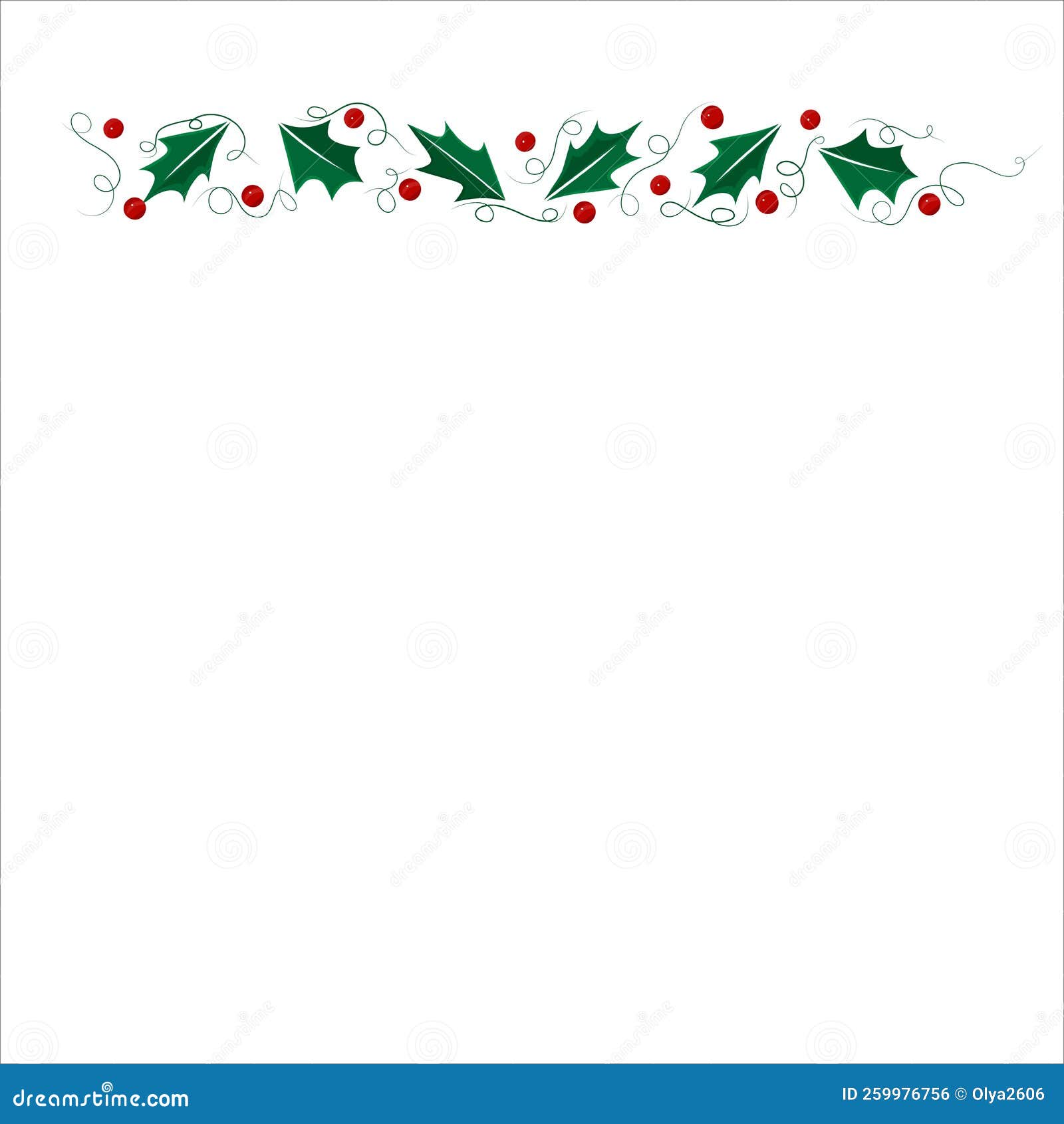 Christmas Frame with Holly Leaves, Christmas Horizontal Border with ...