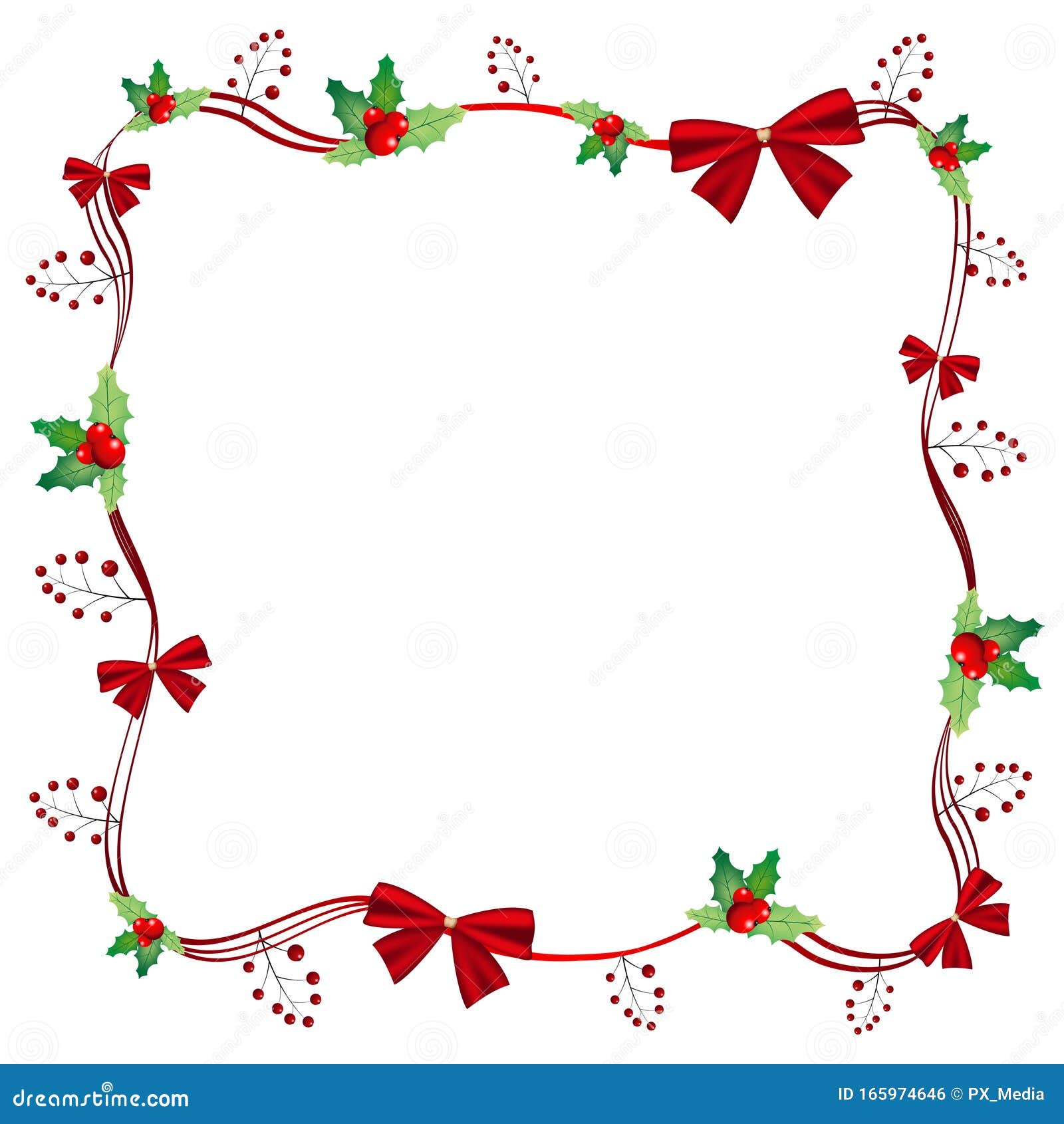 Christmas Frame with Mistletoe Berries and Bows/ Ribbons Stock ...