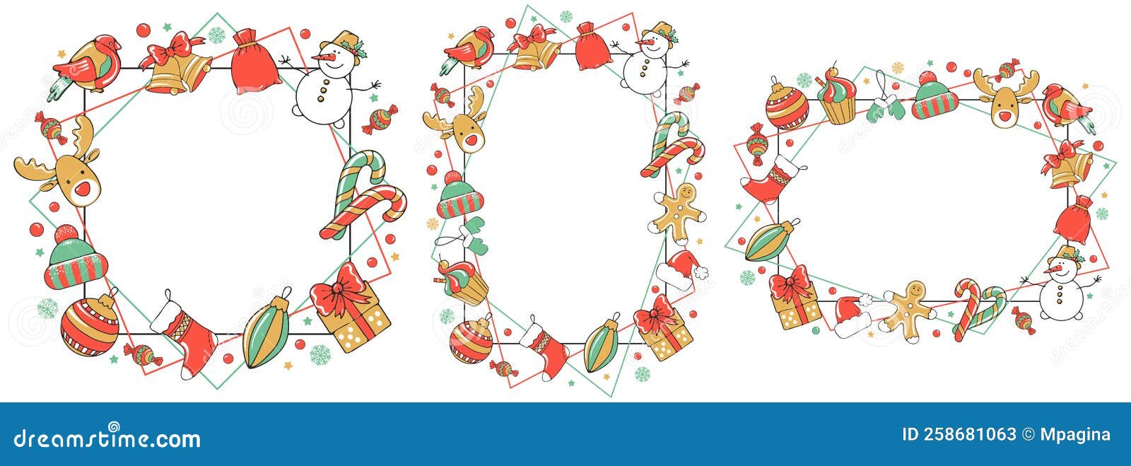 Christmas Frame Set stock vector. Illustration of knitted - 258681063