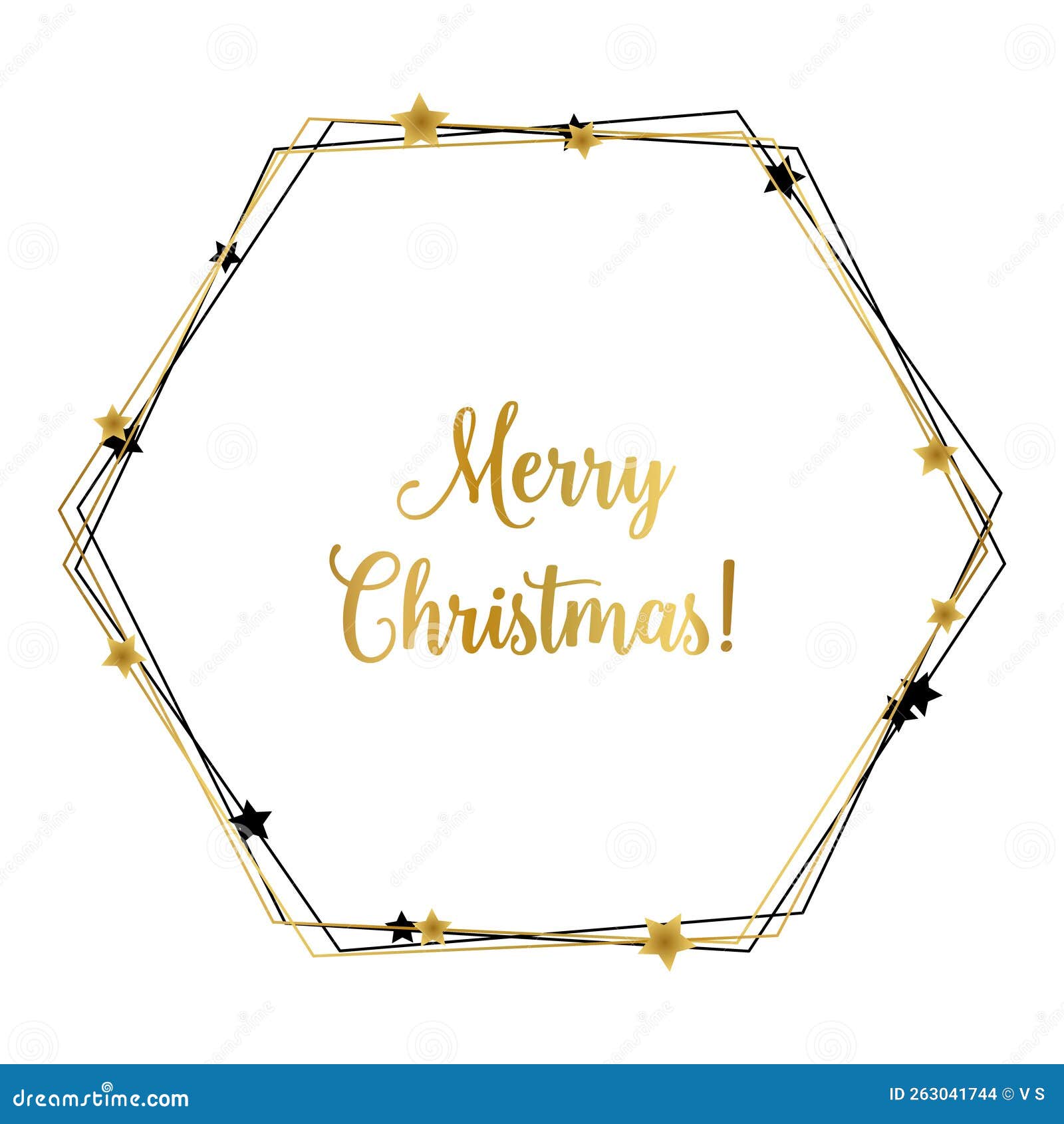 Christmas Frame with Stars and Greeting Text, Gold and Black Design ...