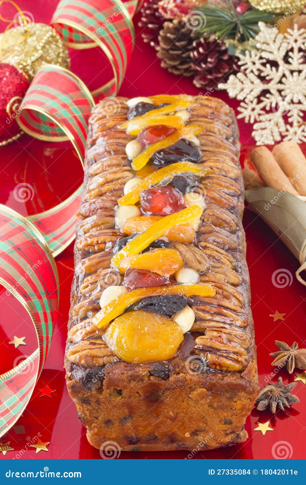 Christmas Fruit-cake with Festive Decoration Stock Photo - Image of ...