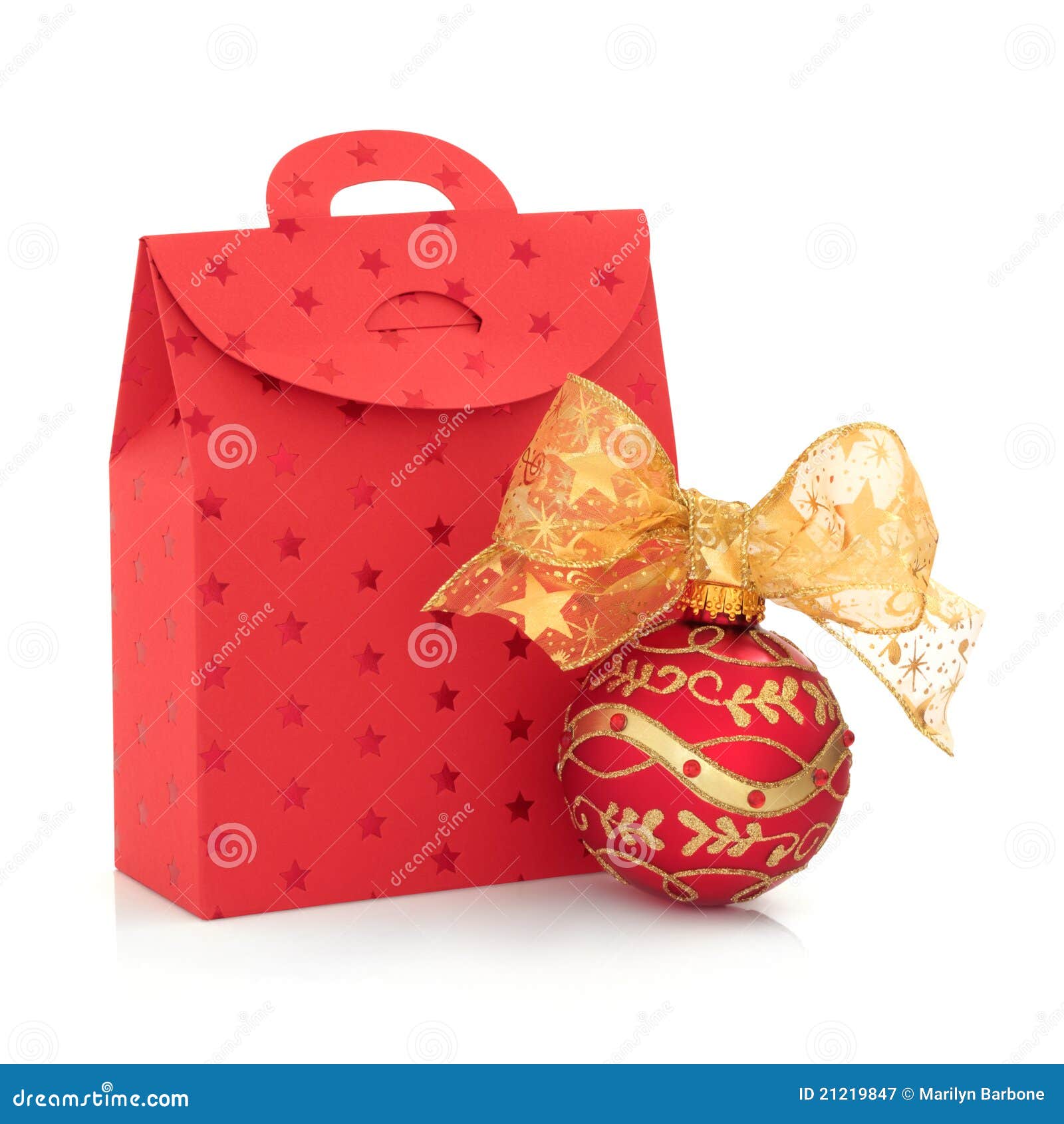 Christmas Gift Bag and Bauble Stock Image - Image of sparkling, gold ...
