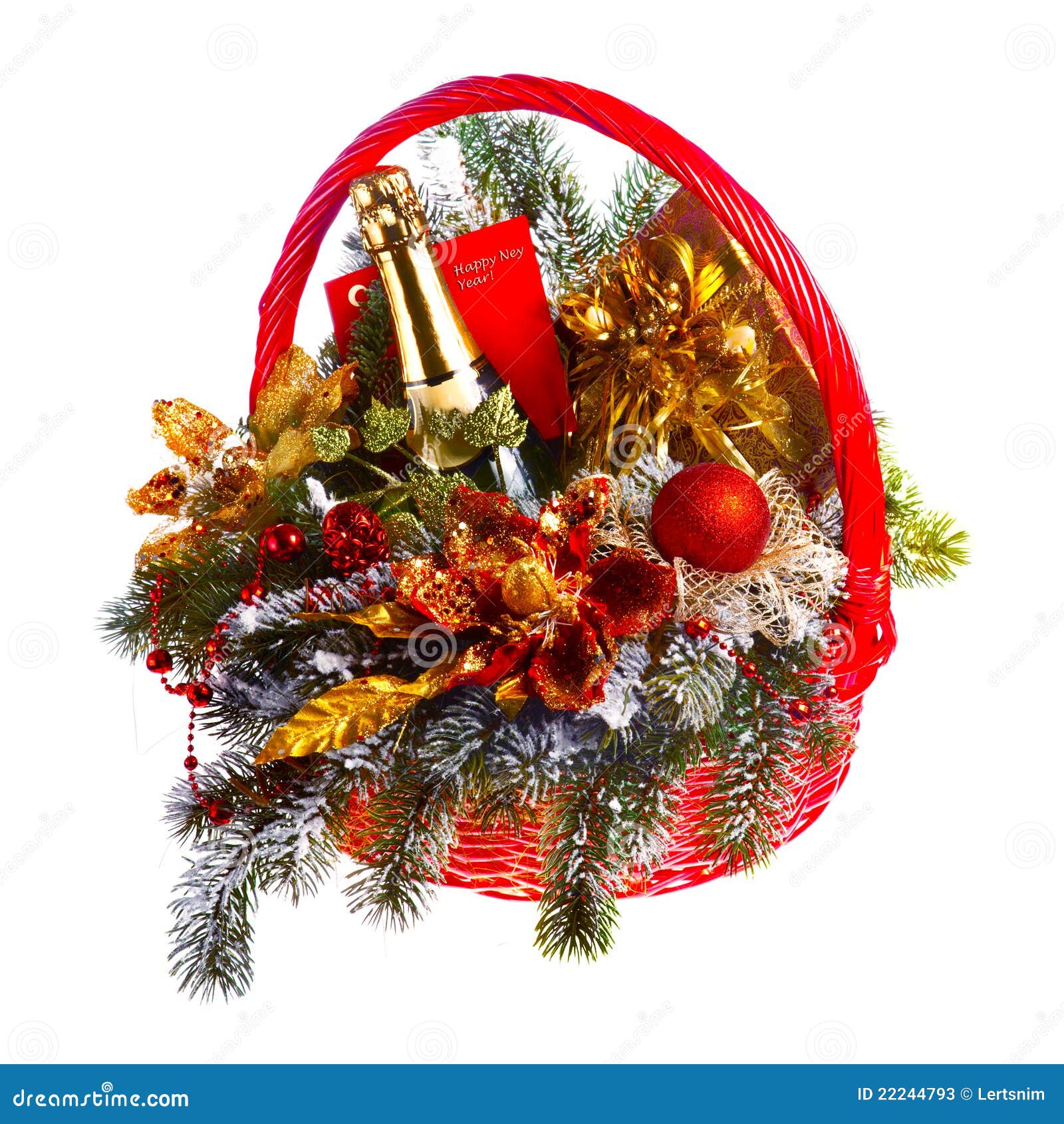 Christmas Gift Basket on White Background Stock Image - Image of label ...