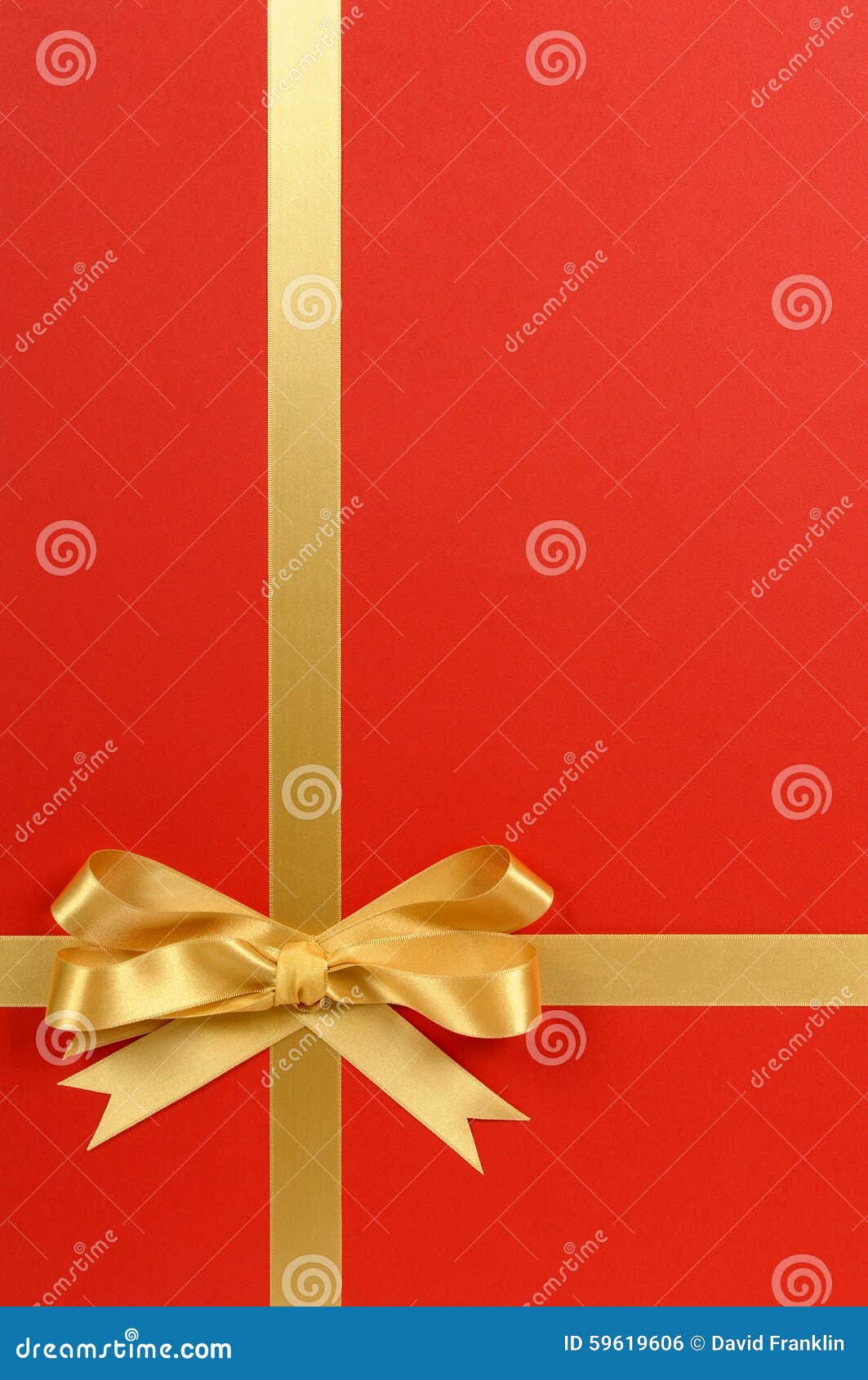 Christmas Gift Border Frame with Gold Ribbon Bow Red Background ...