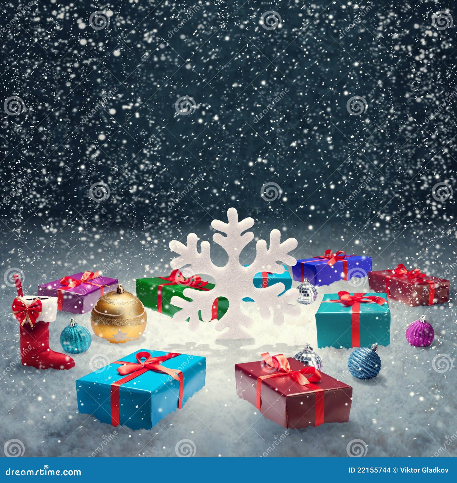 Christmas Gift Box and Big Snowflake Stock Photo - Image of environmant ...