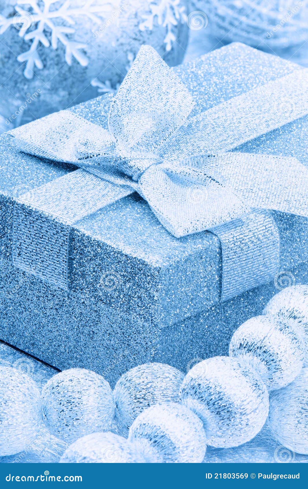 Christmas Gift Box in Blue Tone Stock Image - Image of card, happy ...