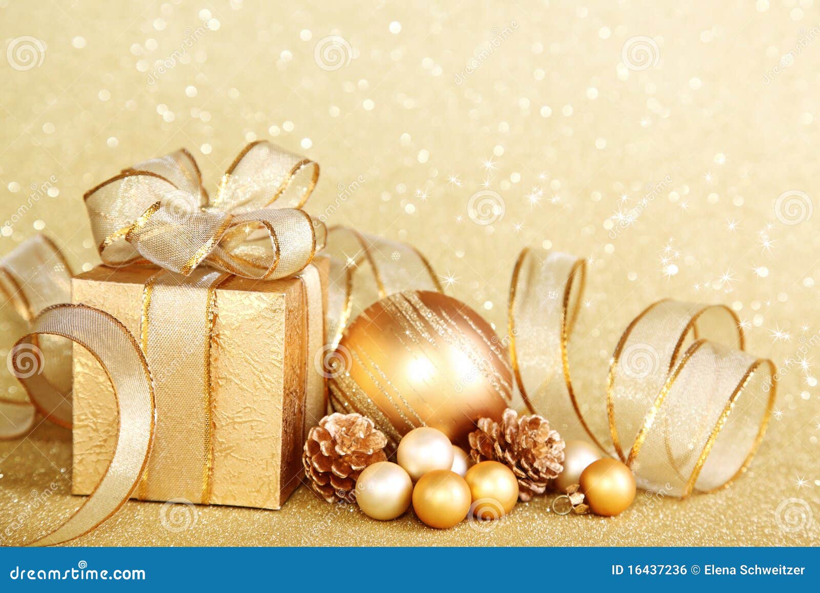 Christmas Gift Border Frame With Gold Ribbon And Bow Red Background ...