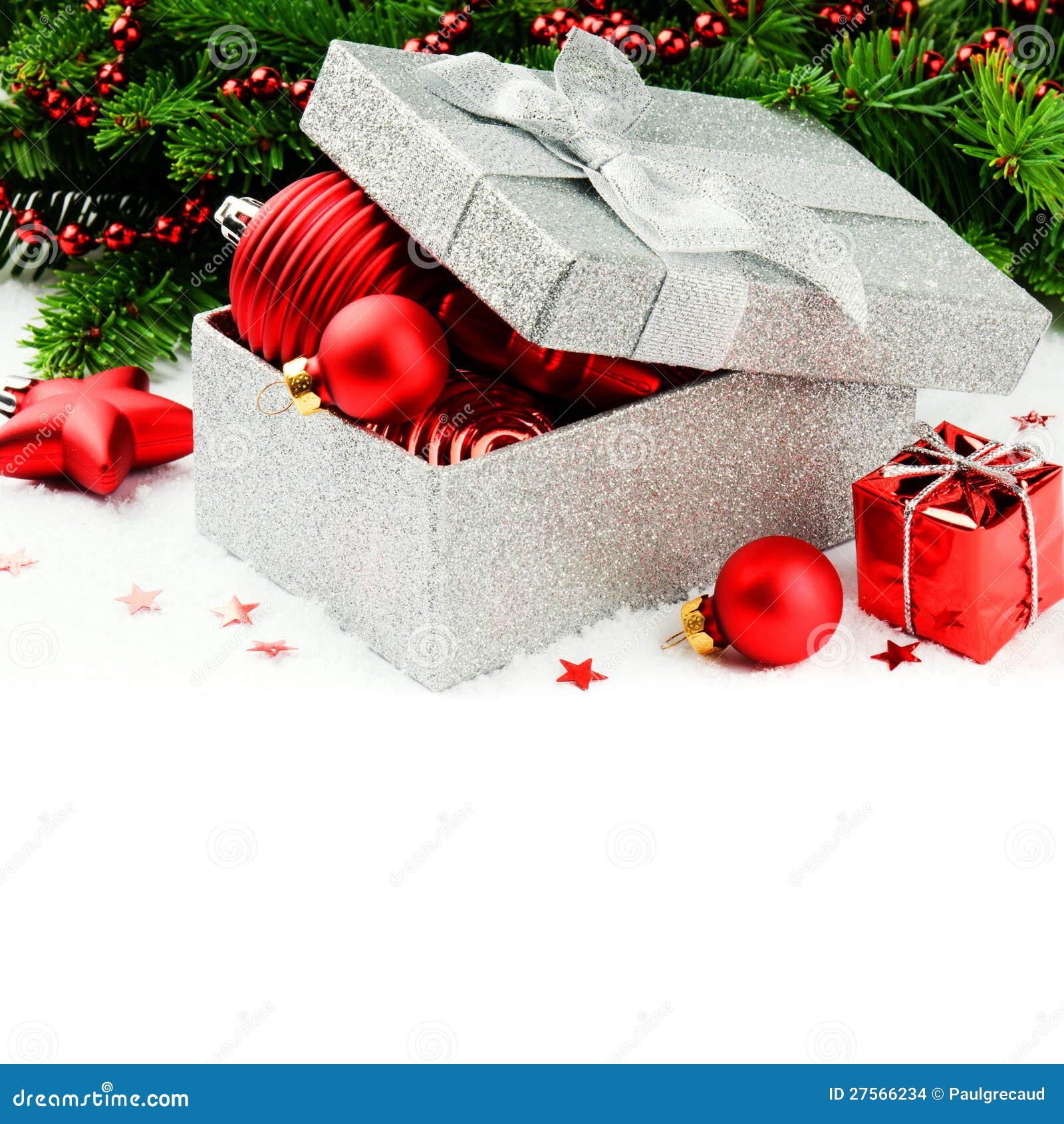 Christmas Gift Box with Festive Decorations Stock Photo - Image of ...