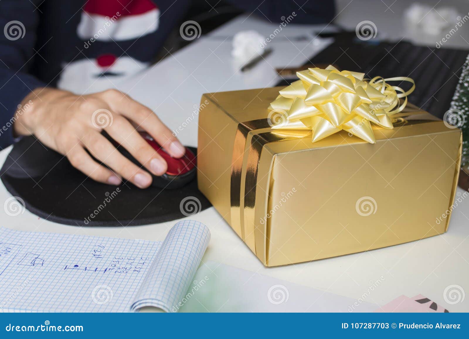 Christmas Gift Box in Office Stock Image - Image of celebrations ...
