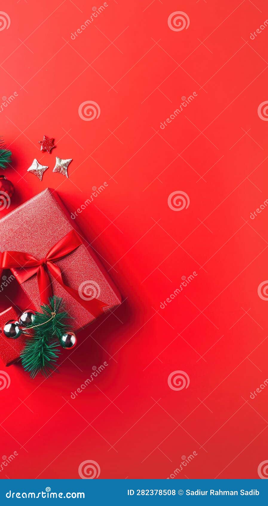 Christmas Gift Box with Red Ribbon. Gift Box Christmas Decorations with ...