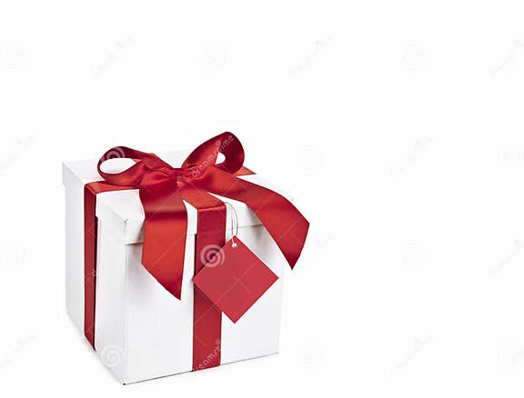 Christmas Gift Box with Red Tag Stock Photo - Image of holiday ...