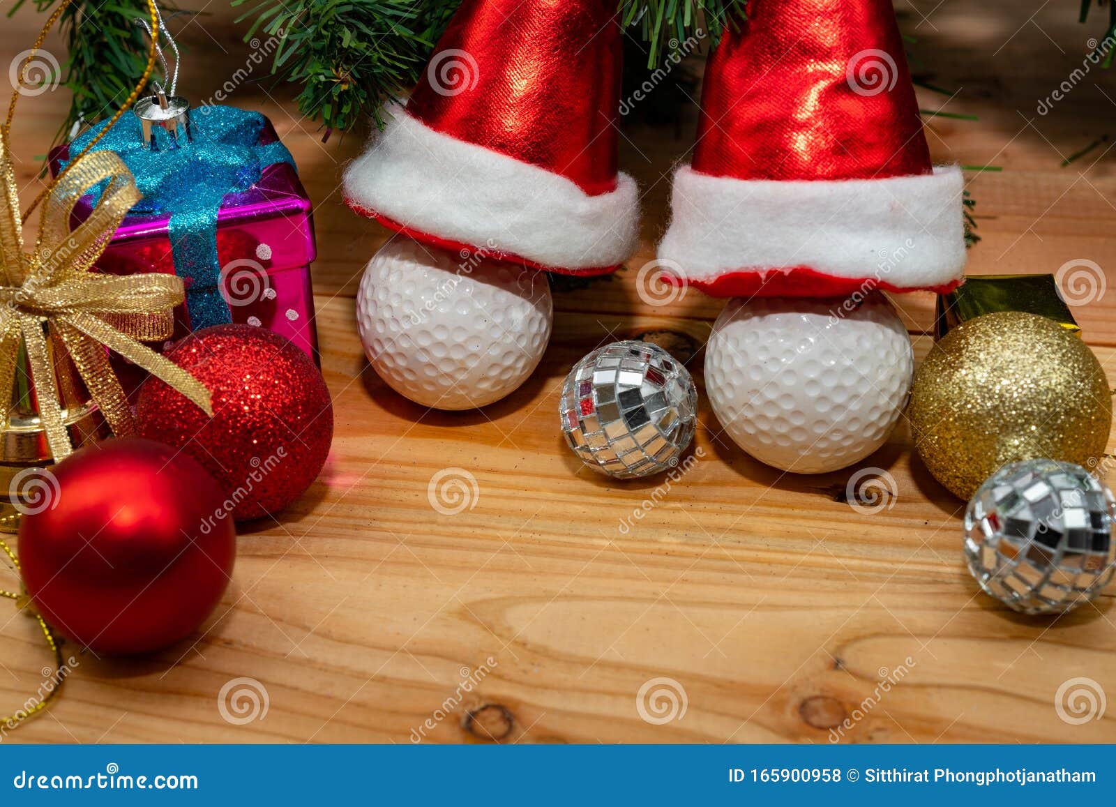 Christmas Gift Box on Wood Table Stock Photo - Image of branch, paper ...