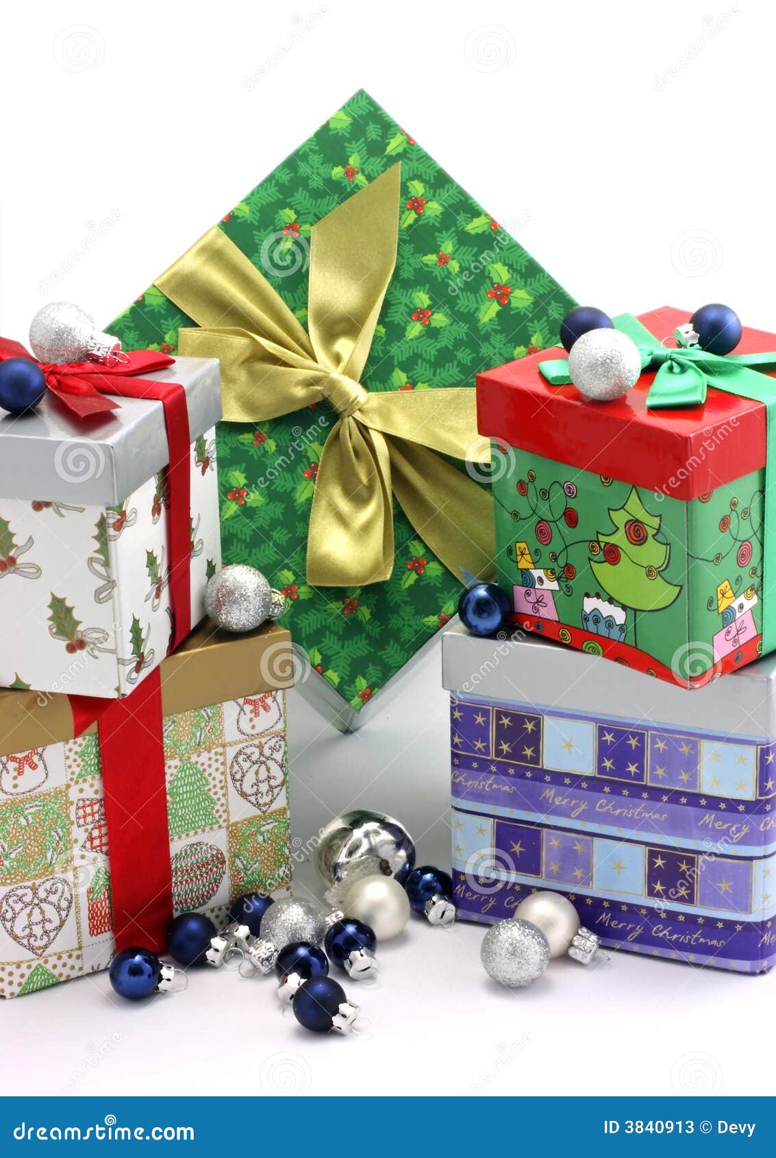 Christmas Gift Boxes With Christmas Ornaments Picture. Image: 3840913