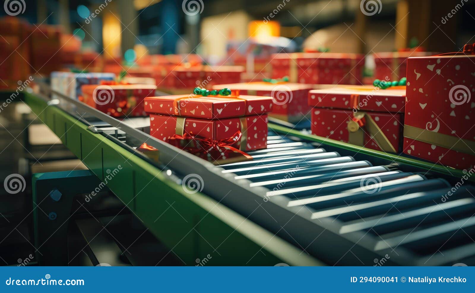 Christmas Gift Boxes on Conveyor Rollers Ready To Be Shipped Stock ...