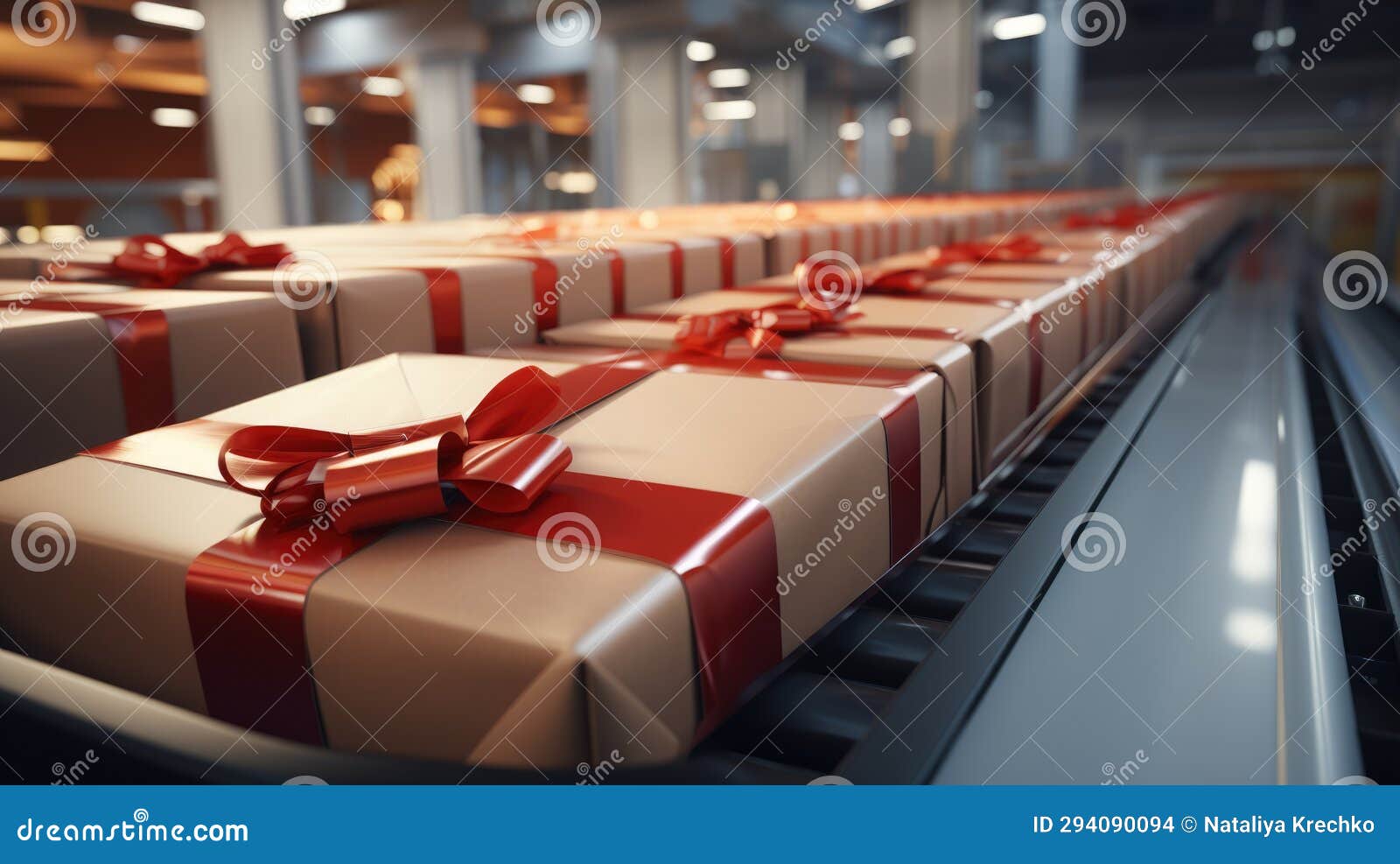 Christmas Gift Boxes on Conveyor Rollers Ready To Be Shipped Stock ...