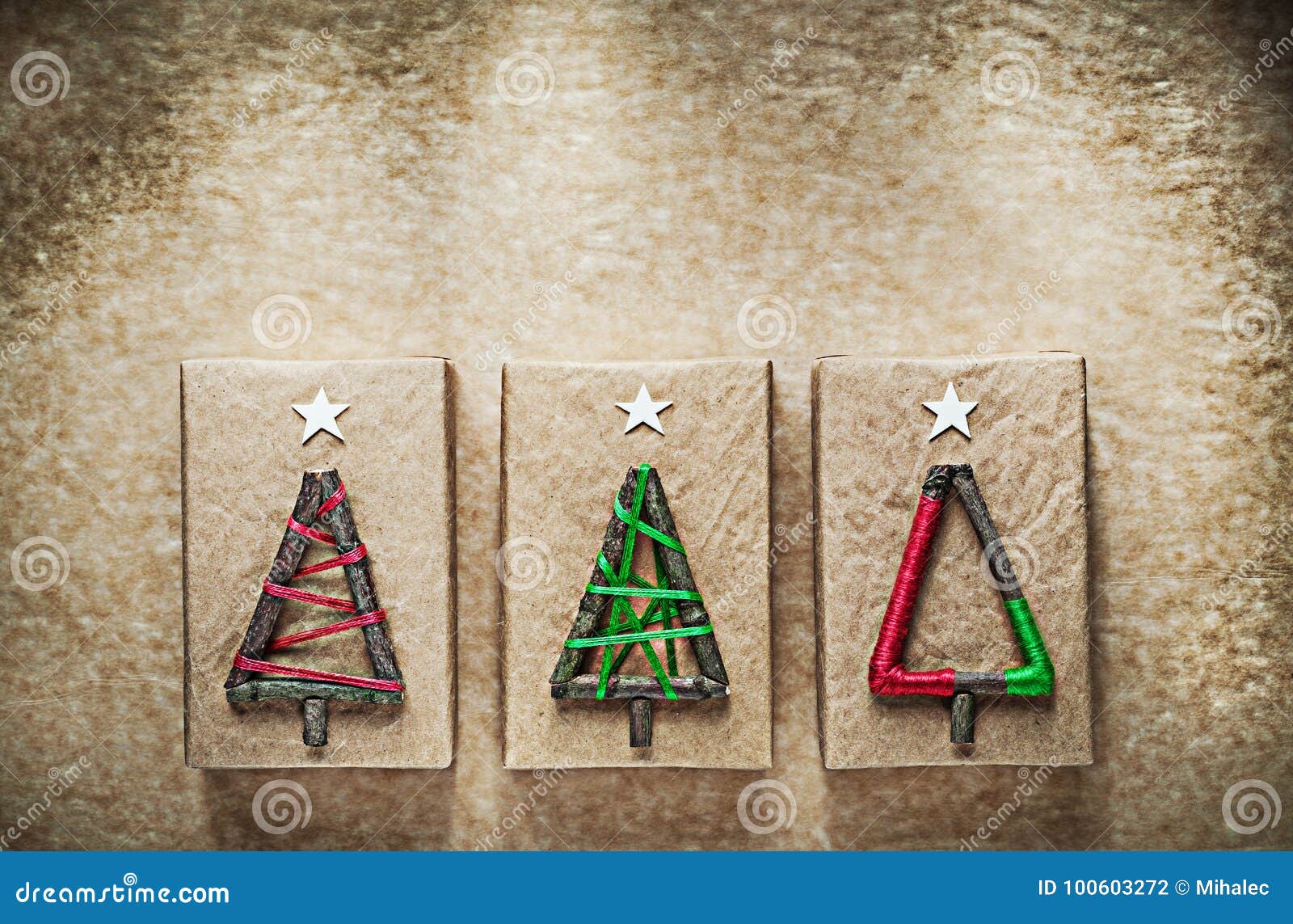 Christmas Gift Boxes on Crumpled Vintage Paper Stock Photo - Image of ...