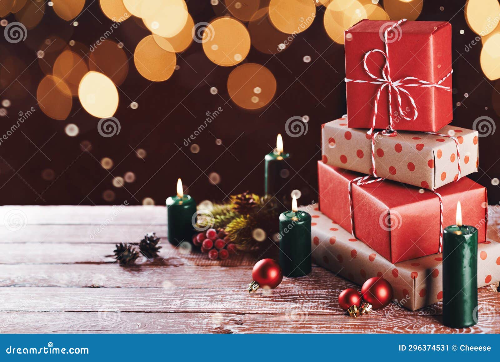 Christmas Gift Boxes with Decoration on the Table Stock Image - Image ...