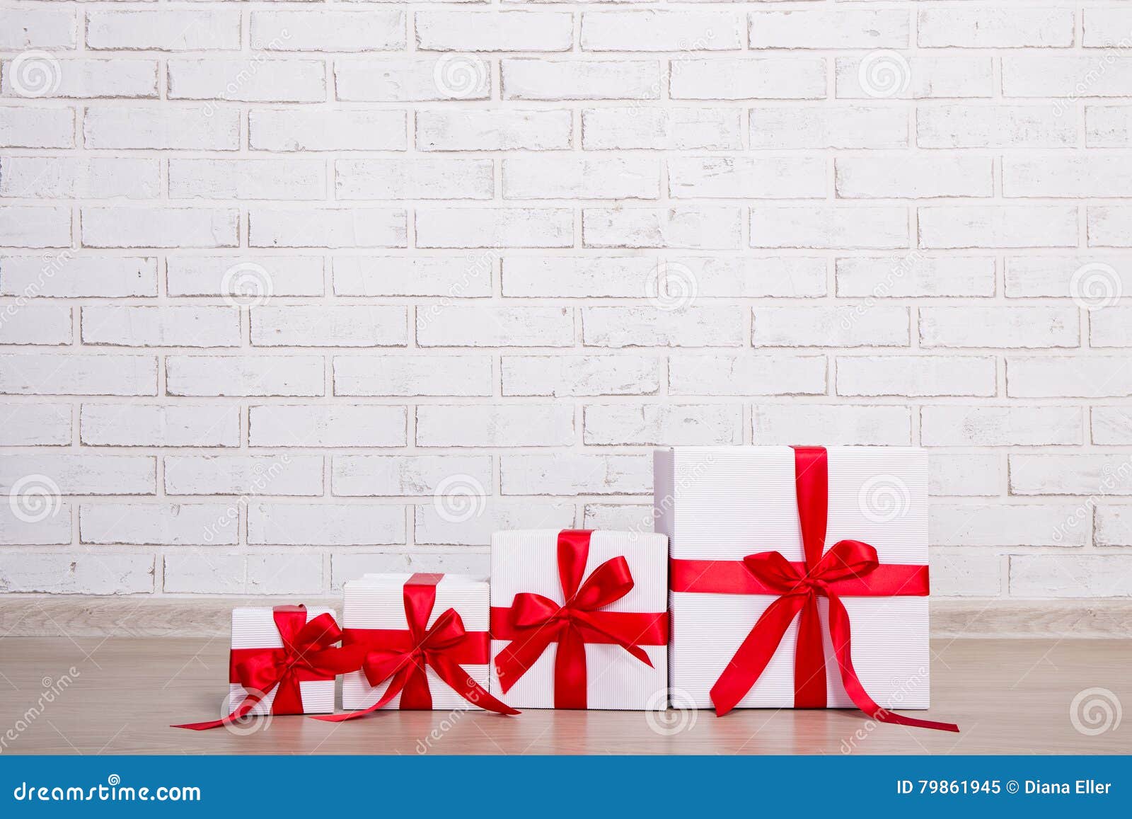 Christmas Gift Boxes Over Brick Wall Stock Image - Image of closeup ...