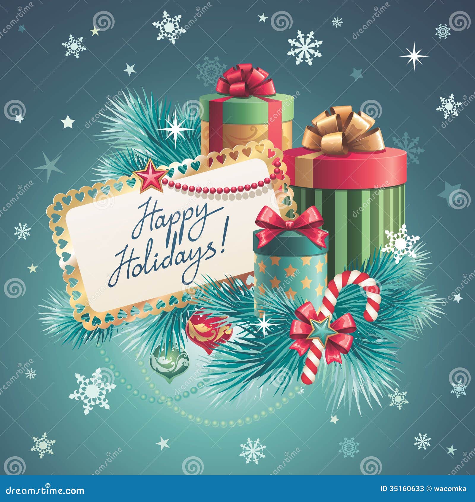 Christmas Gift Boxes Stack, Greeting Text Stock Illustration ...