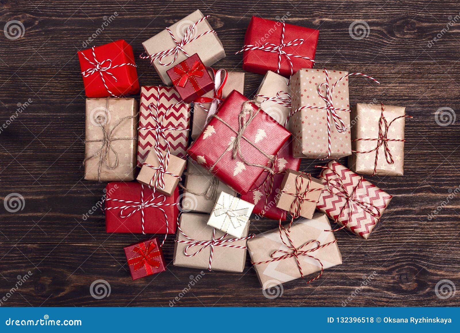 Christmas Gift Boxes on Wooden Table Stock Photo - Image of surprise ...