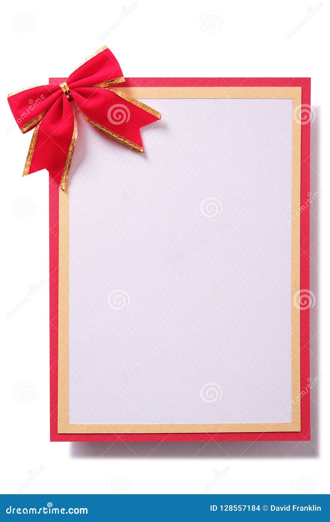 Christmas Gift Card Red Bow Gold Border Vertical Stock Photo - Image of ...