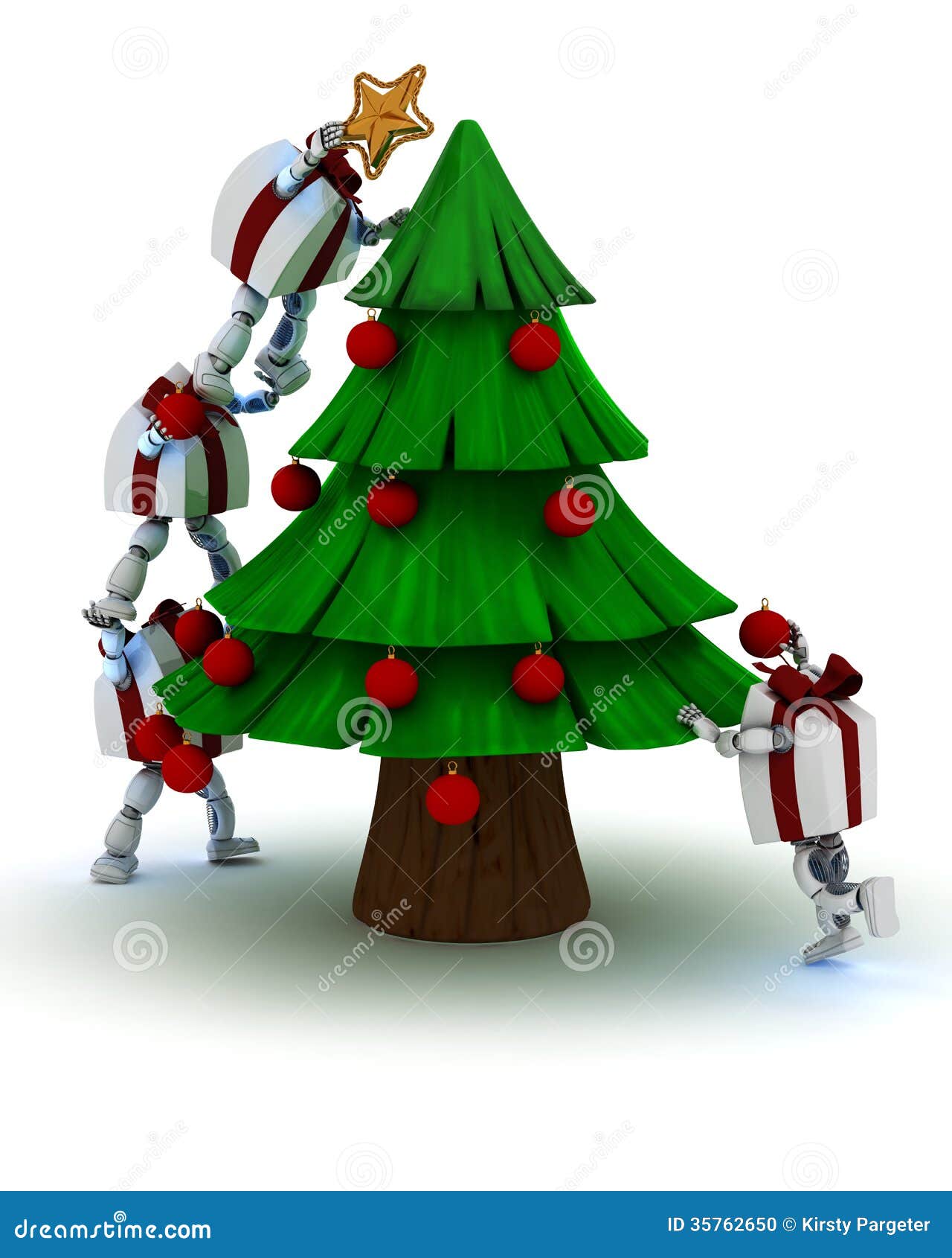 Christmas Gift Characters Decorating the Tree Stock Illustration ...