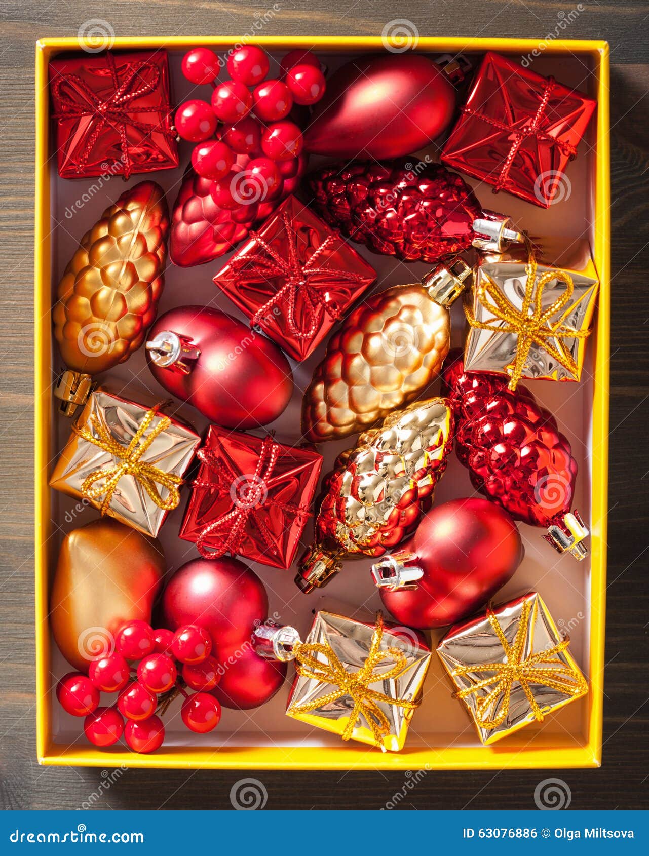 Christmas Gift and Decoration in Yellow Box Stock Photo - Image of ...