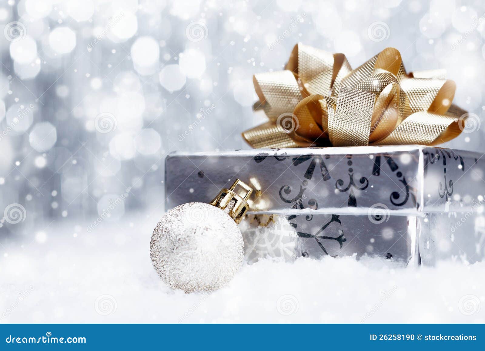 Christmas Gift in Falling Snow Stock Photo - Image of snow, christamas ...
