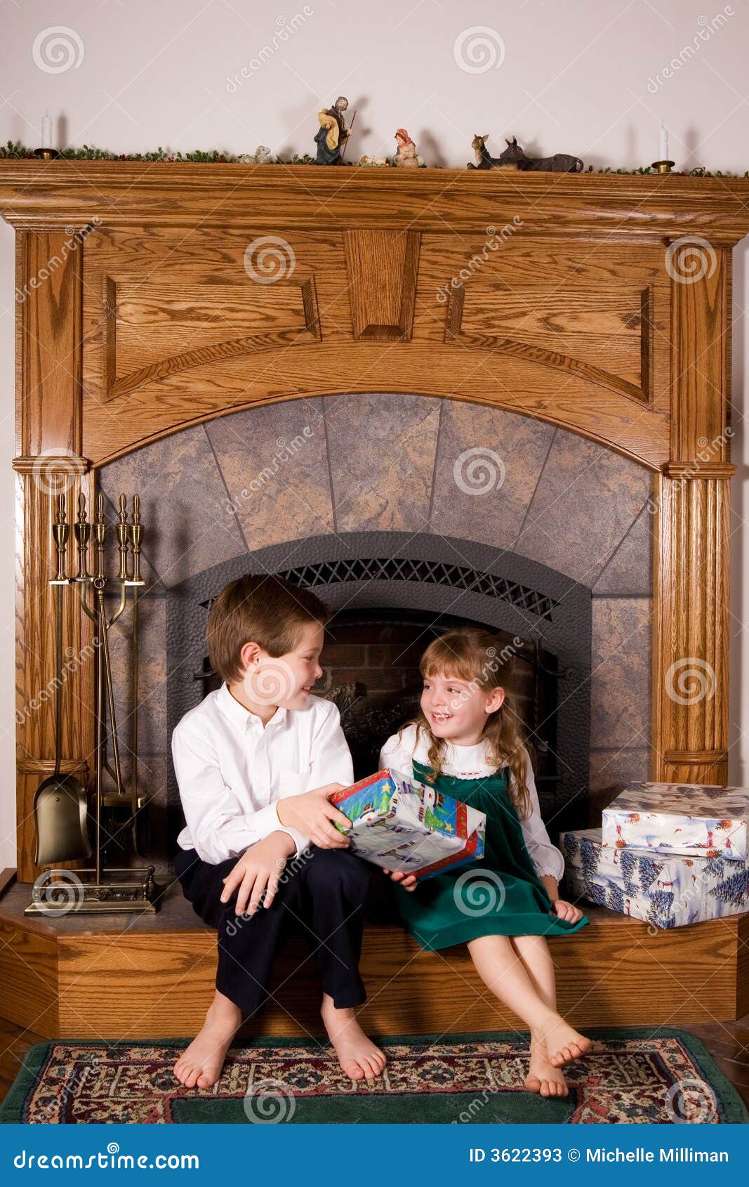 Christmas Gift Giving stock image. Image of fireplace - 3622393