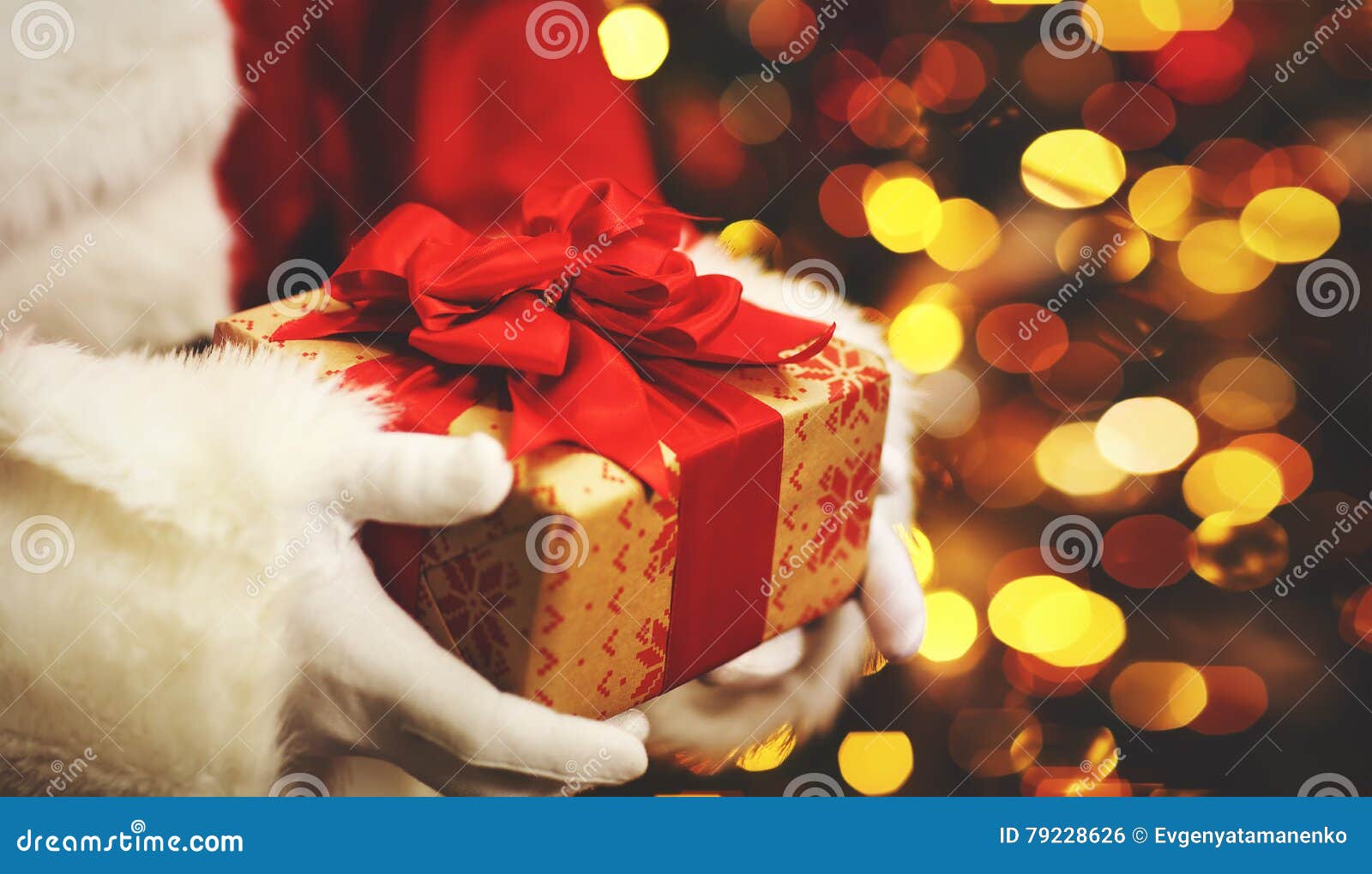 Christmas Gift in Hand Santa Claus Stock Photo - Image of hand, close ...