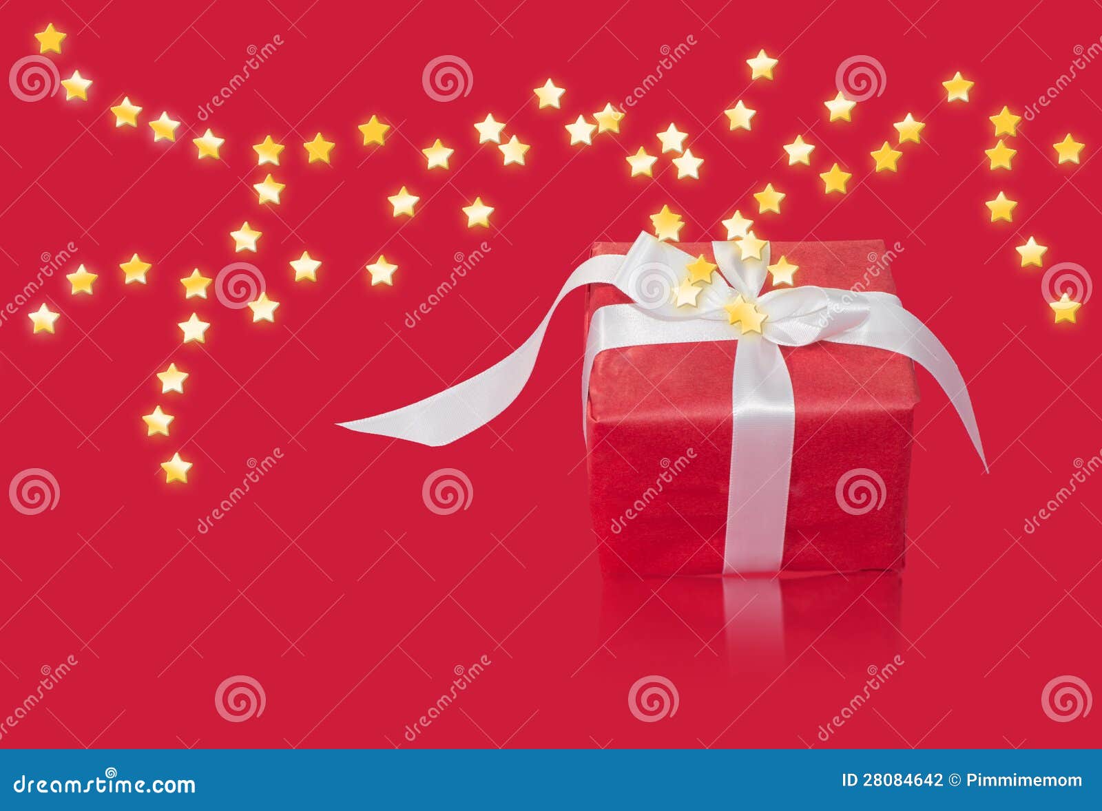 Christmas Gift in Red Wrap with White Ribbon Stock Photo - Image of ...