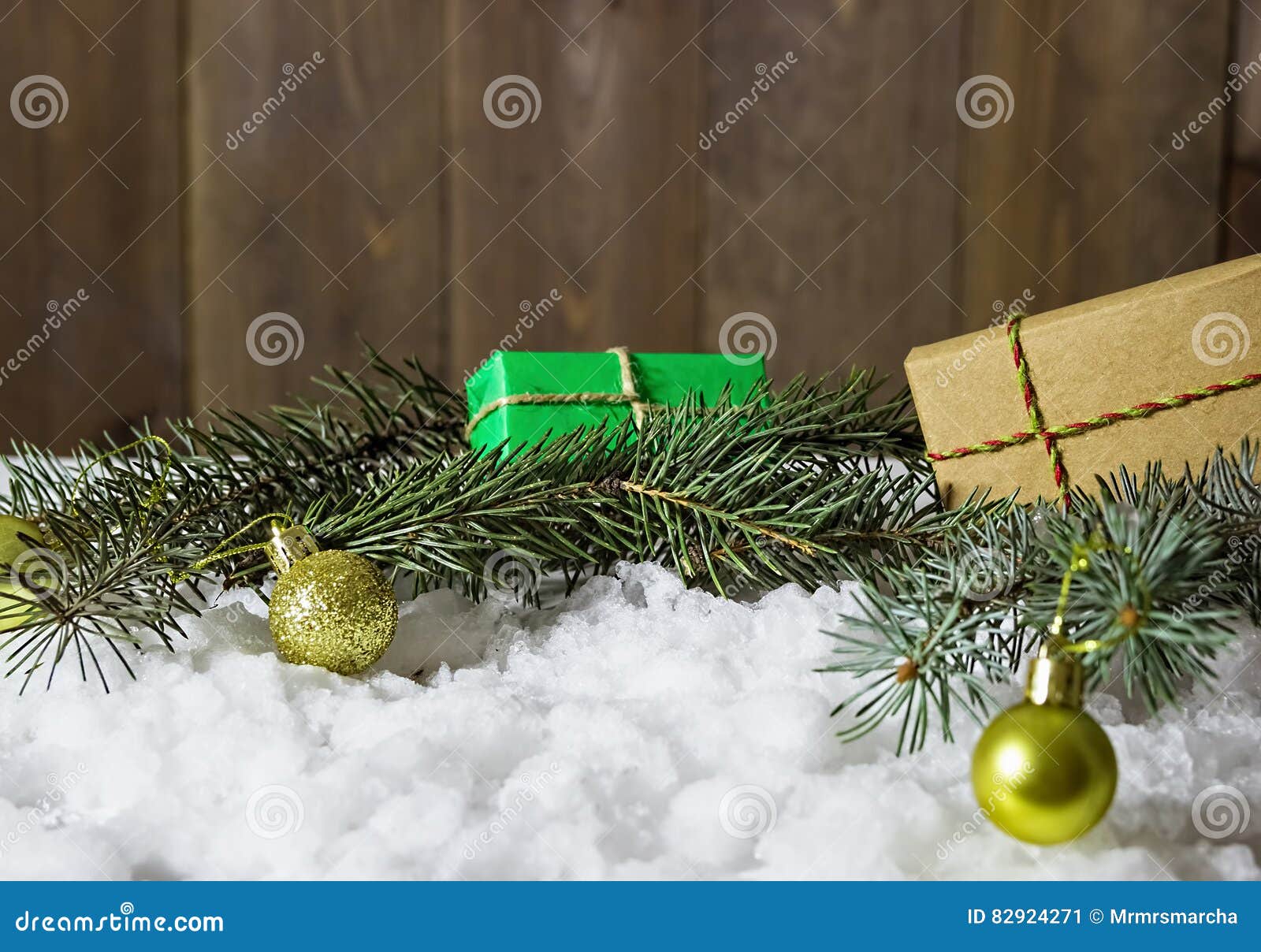 Christmas gift on snow. stock image. Image of decorations - 82924271