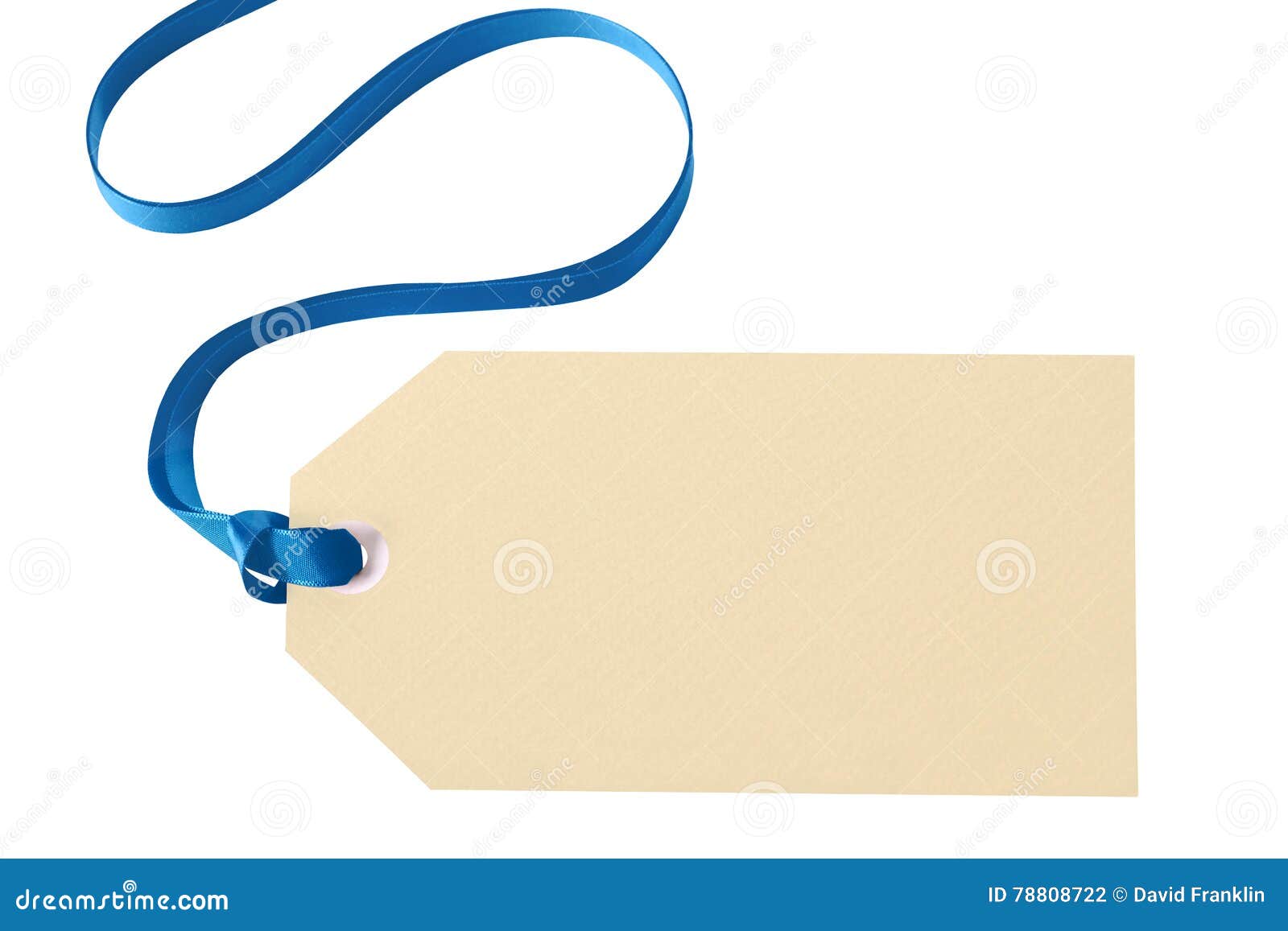 Christmas Gift Tag with Blue Ribbon Isolated on White Background Stock ...