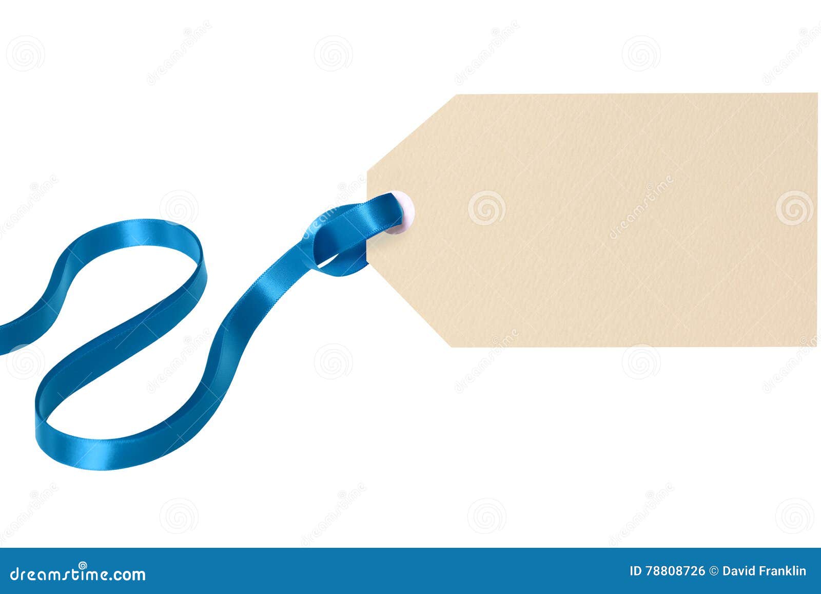 Christmas Gift Tag with Blue Ribbon Isolated on White Background Stock ...